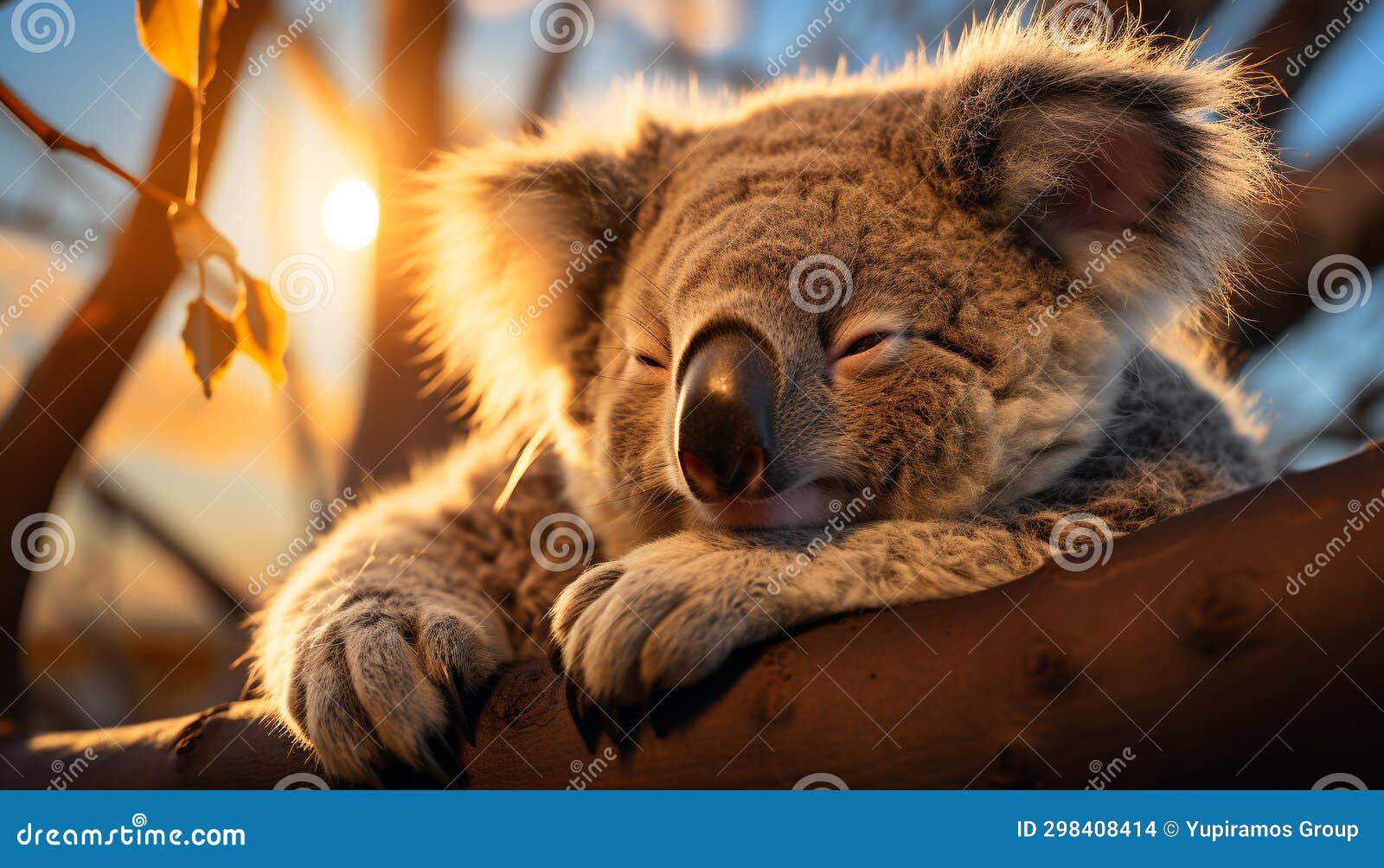 Sleeping Koala on Eucalyptus Branch, Tranquil Scene in Nature Generated ...