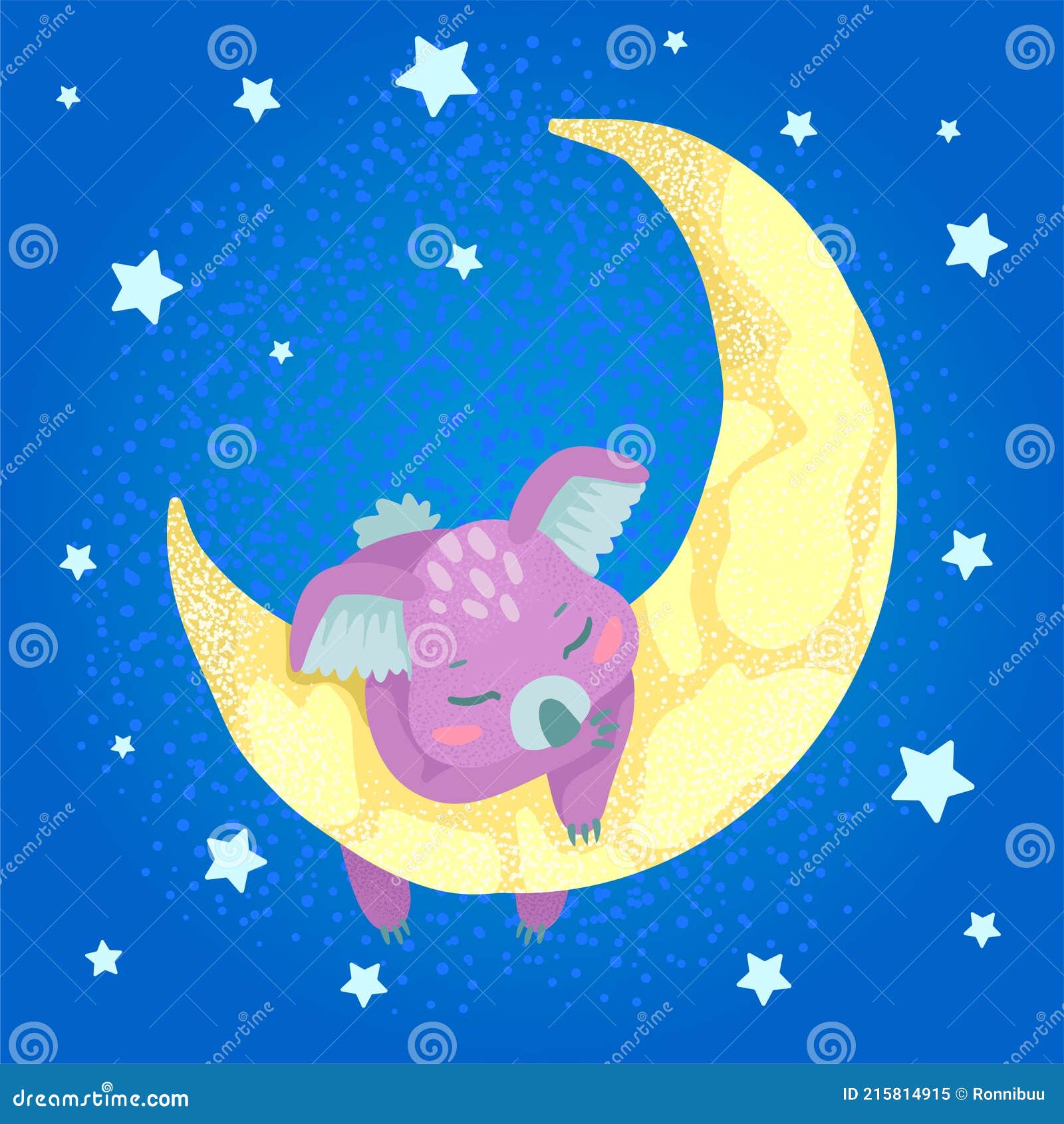 Sleeping Koala on the Moon. Vector Drawing with Dot Textures. Kids ...