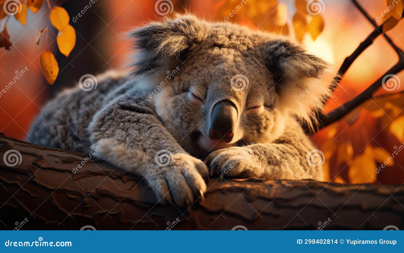 Sleeping Koala in Tree, Peaceful and Adorable Marsupial Mammal ...