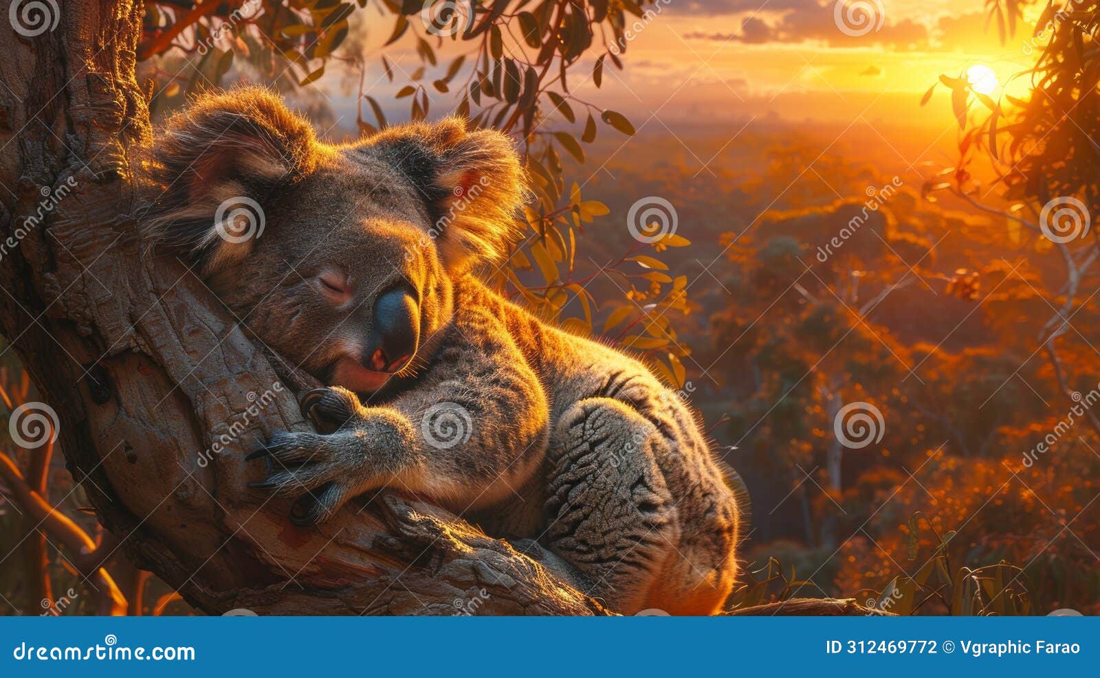 Sleeping Koala on a Tree at Sunset Stock Photo - Image of calm, koala ...