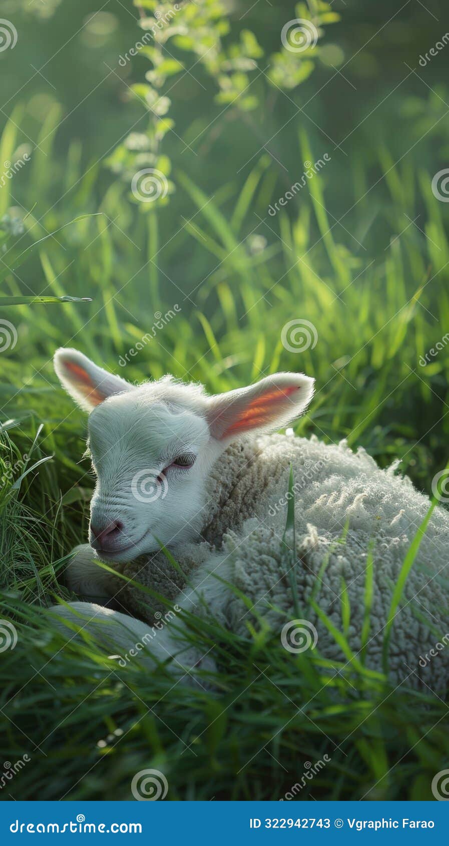 Sleeping Lamb in a Grassy Field Stock Illustration - Illustration of ...