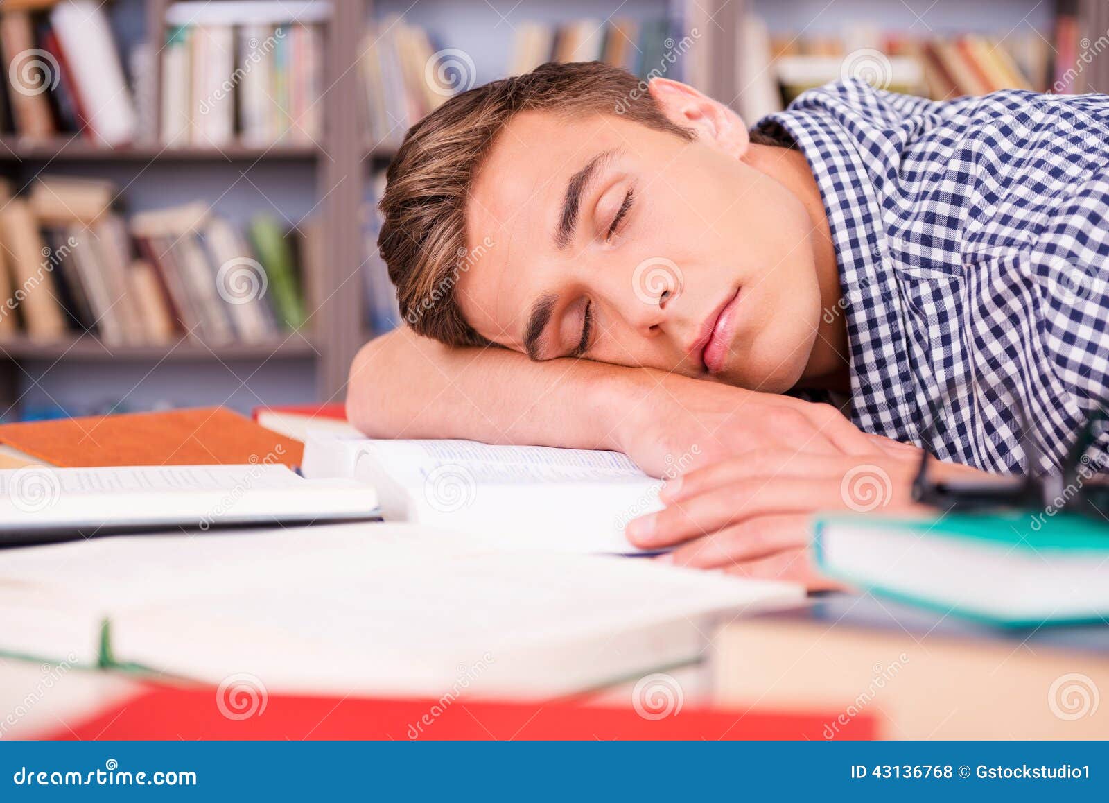Sleeping in library. stock photo. Image of adult, face - 43136768