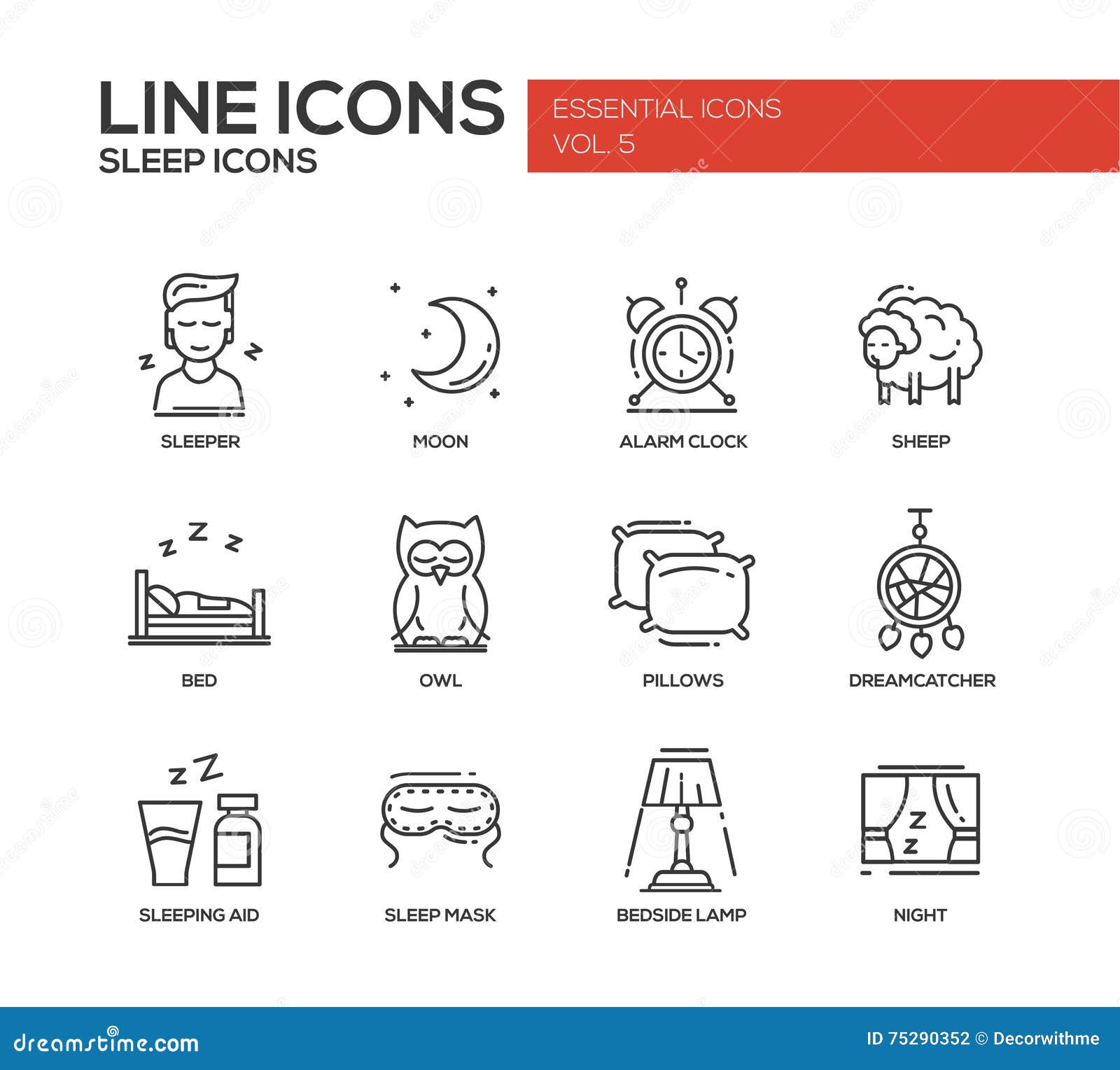 Sleeping - Line Design Icons Set Stock Vector - Illustration of life ...