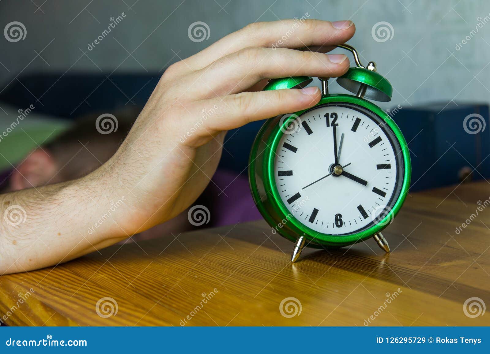 Man Hand Reaching Alarm Clock in the Morning Stock Image - Image of ...