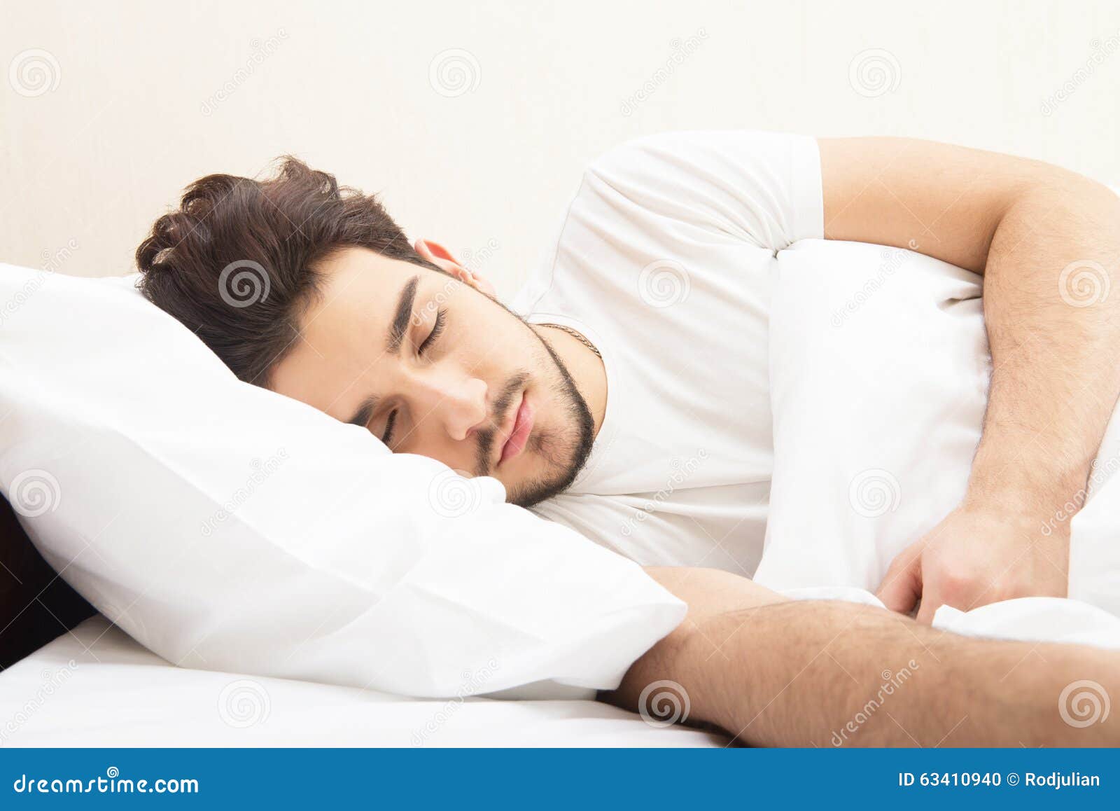 Sleeping man stock photo. Image of interior, cotton, bedroom - 63410940