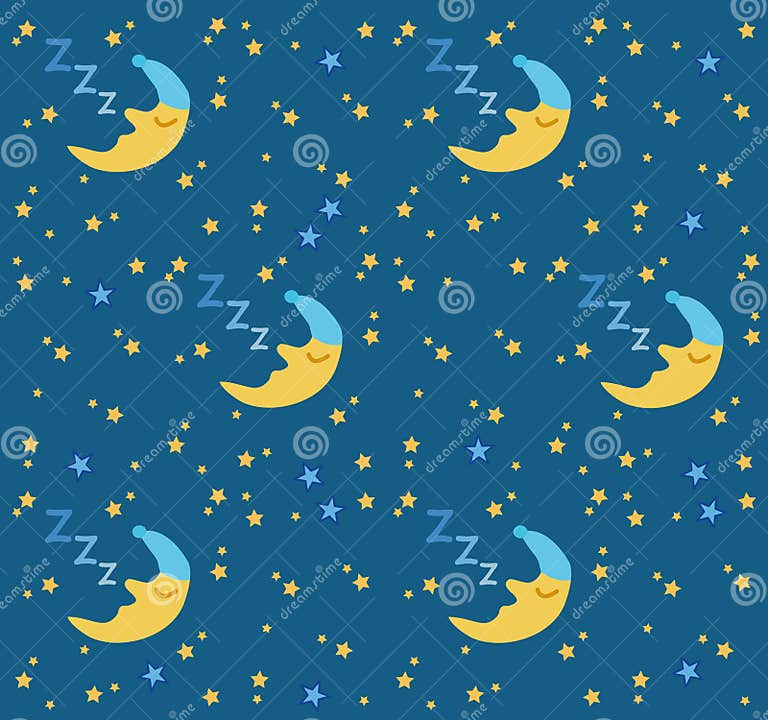 Sleeping Moon & Stars Background Stock Illustration - Illustration of ...