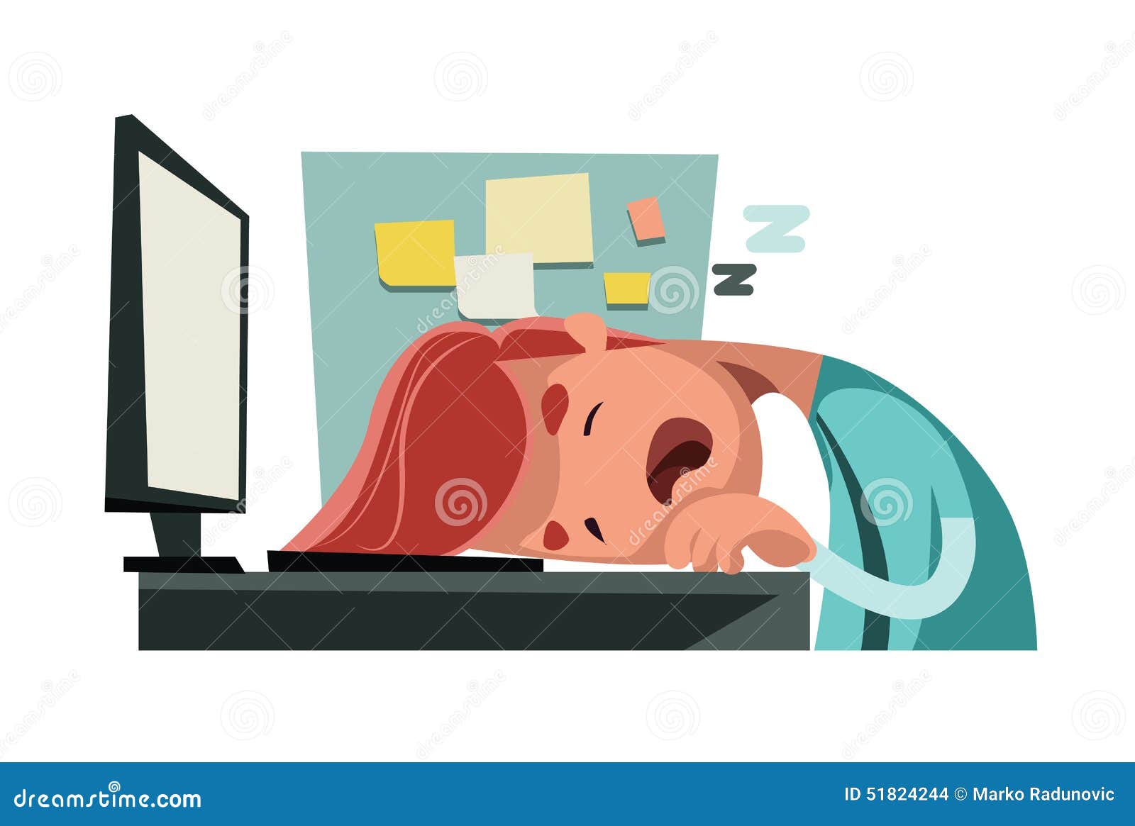 Man Sleeping At His Computer Cartoon Vector | CartoonDealer.com #70302519