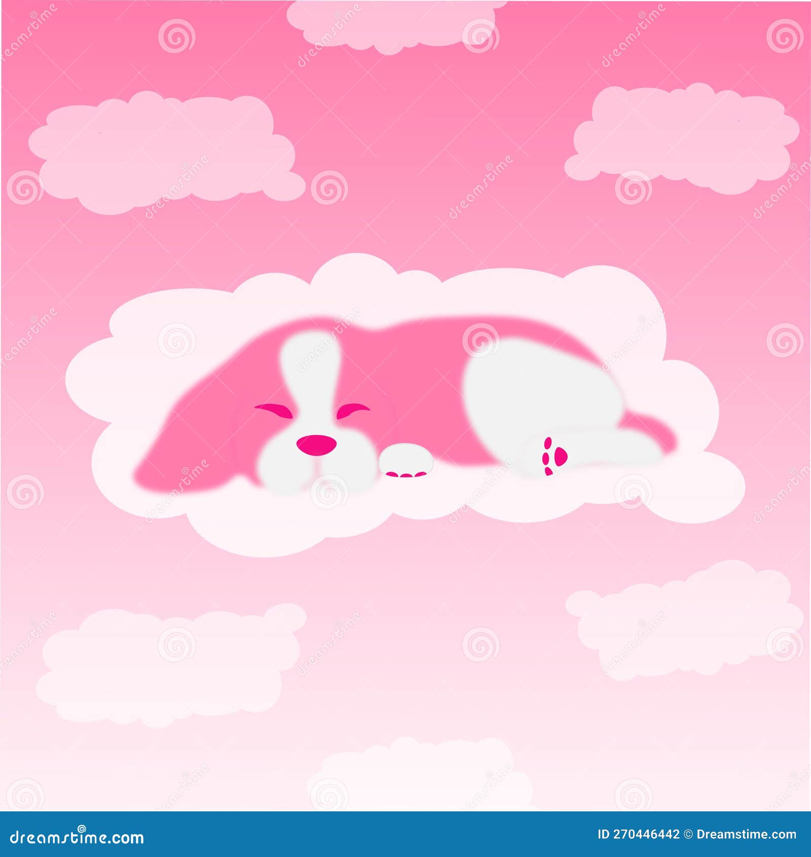 Sleeping Pink Cat Dreaming About Fish. Cartoon Style. Vector ...