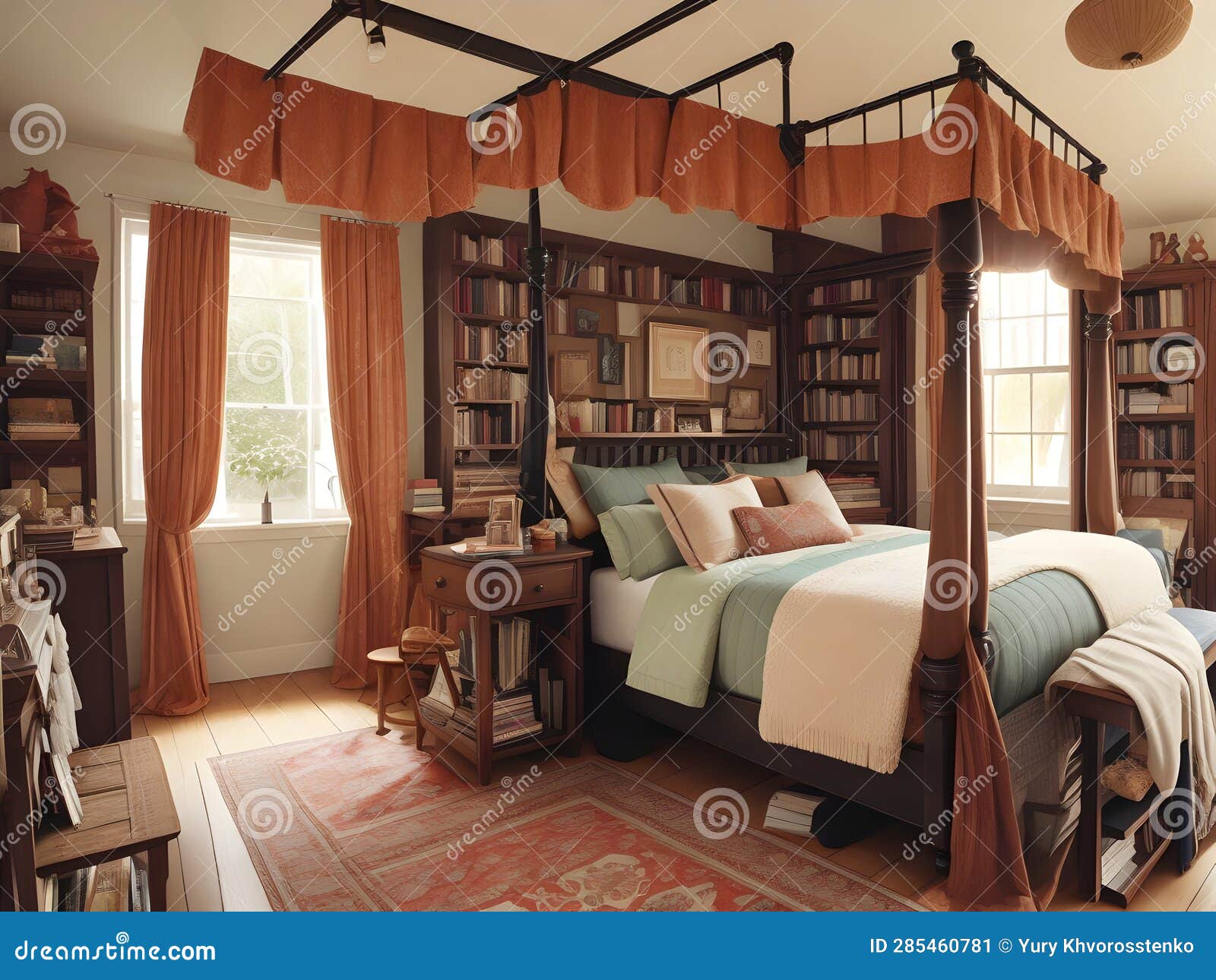 Sleeping Room, Four-poster Bed. Stock Illustration - Illustration of ...