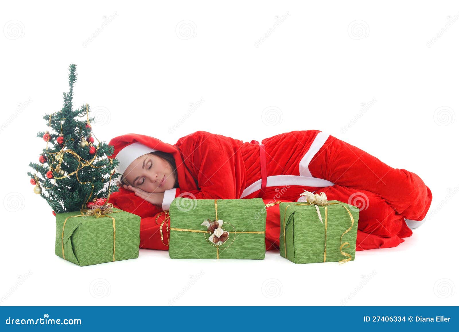 Sleeping Santa in Red Under Tree Stock Photo - Image of european, night ...