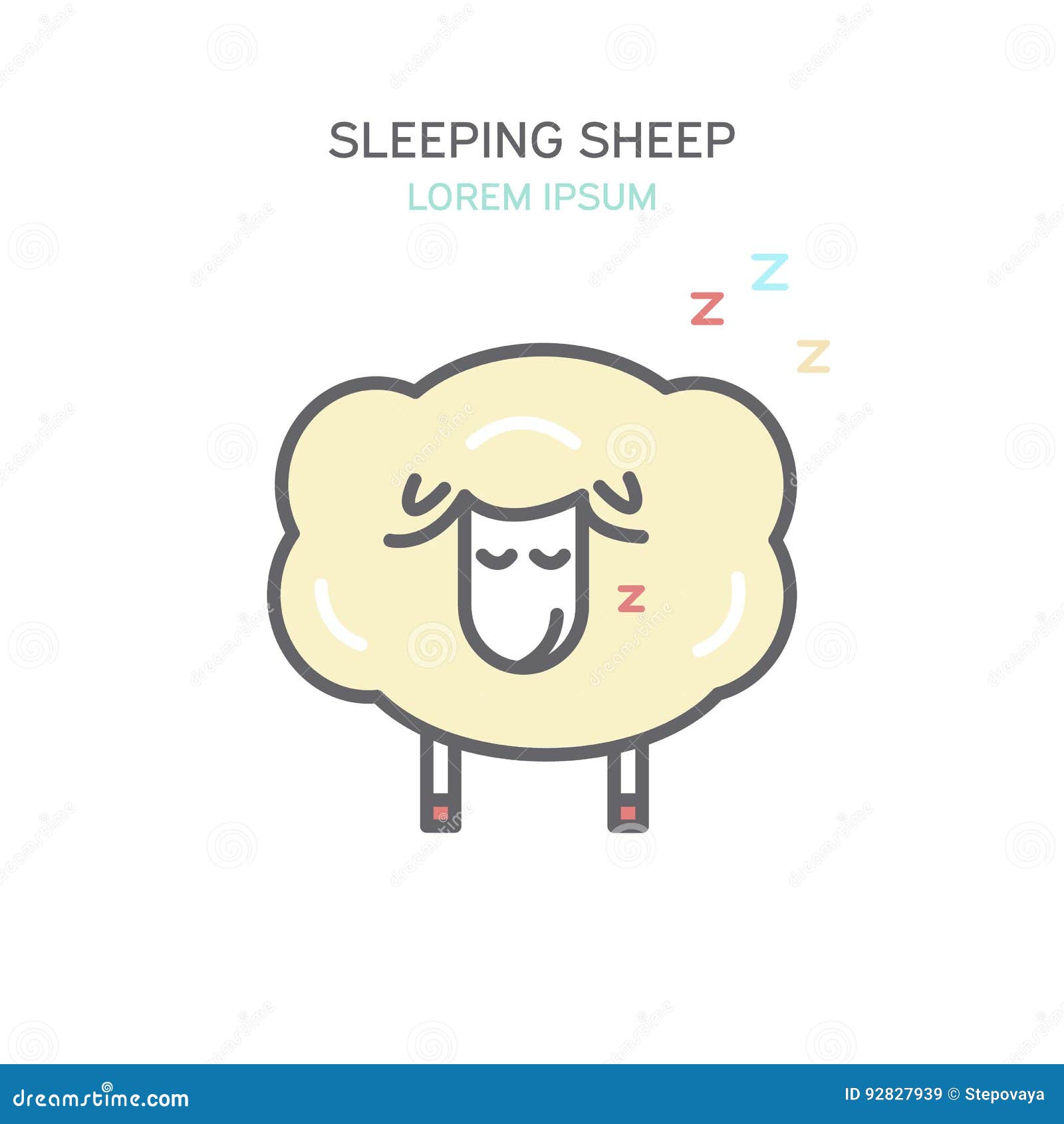 Sleeping Sheep Color Line Style Icon. Isolated Illustration. Stock ...