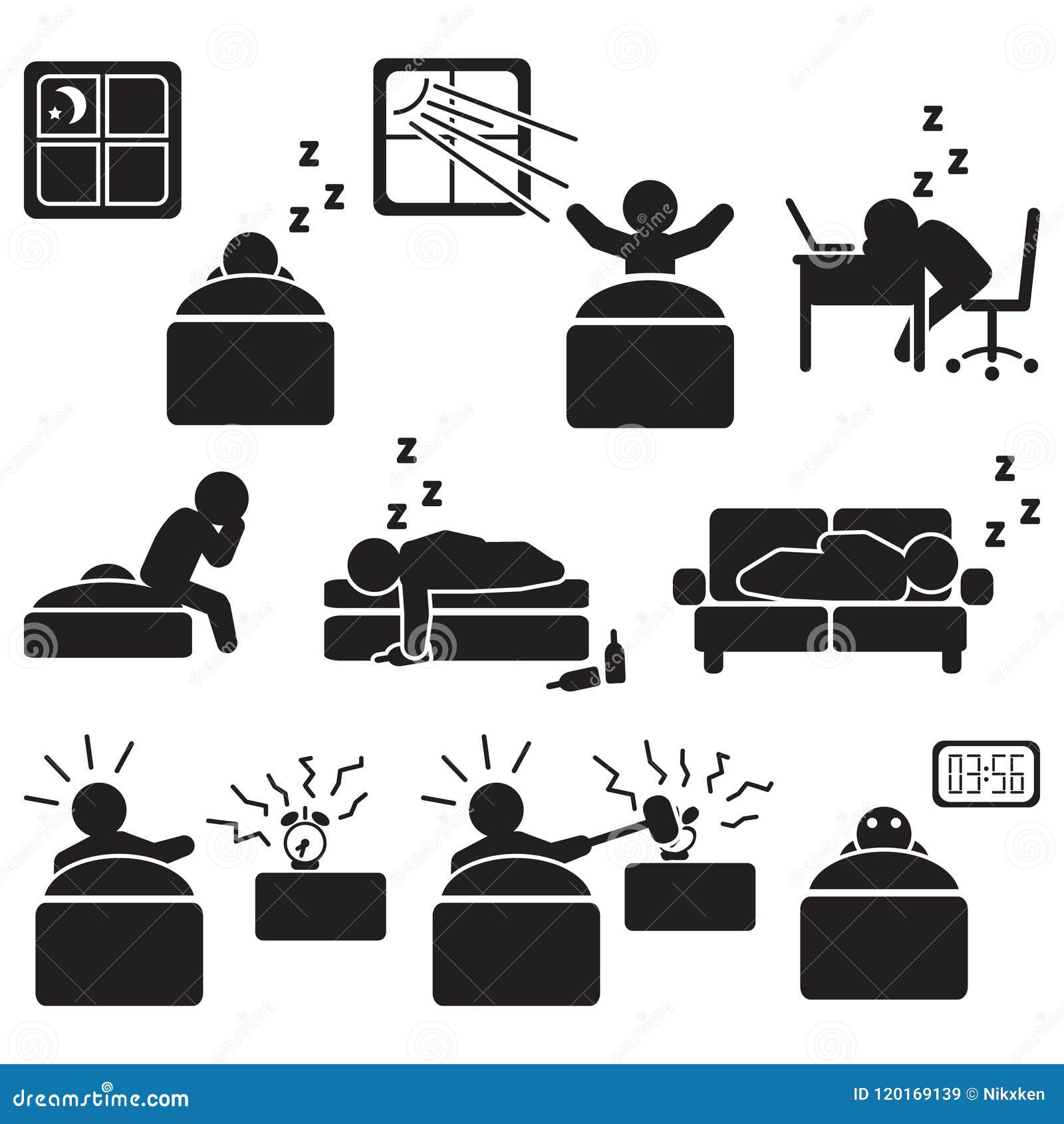 Sleeping and Sleep Related Icon Set. People Sleeping Vector Stock ...