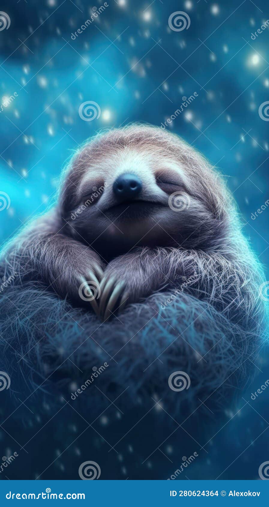 Sleeping Sloth on a Dark Sky Cloud . Stock Illustration - Illustration ...