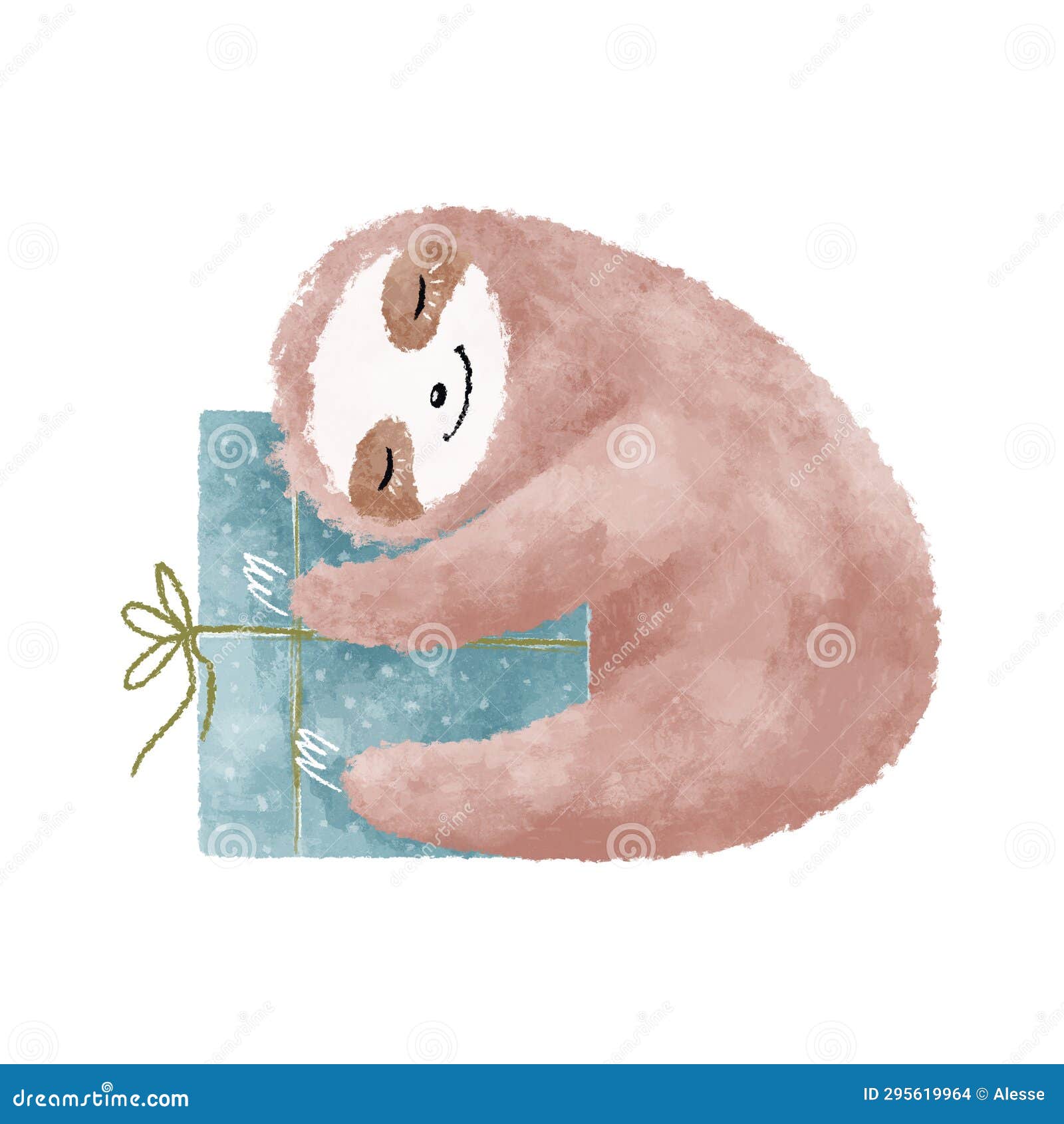 Sleeping Sloth Hugging Gift Box Illustration. Stock Illustration ...