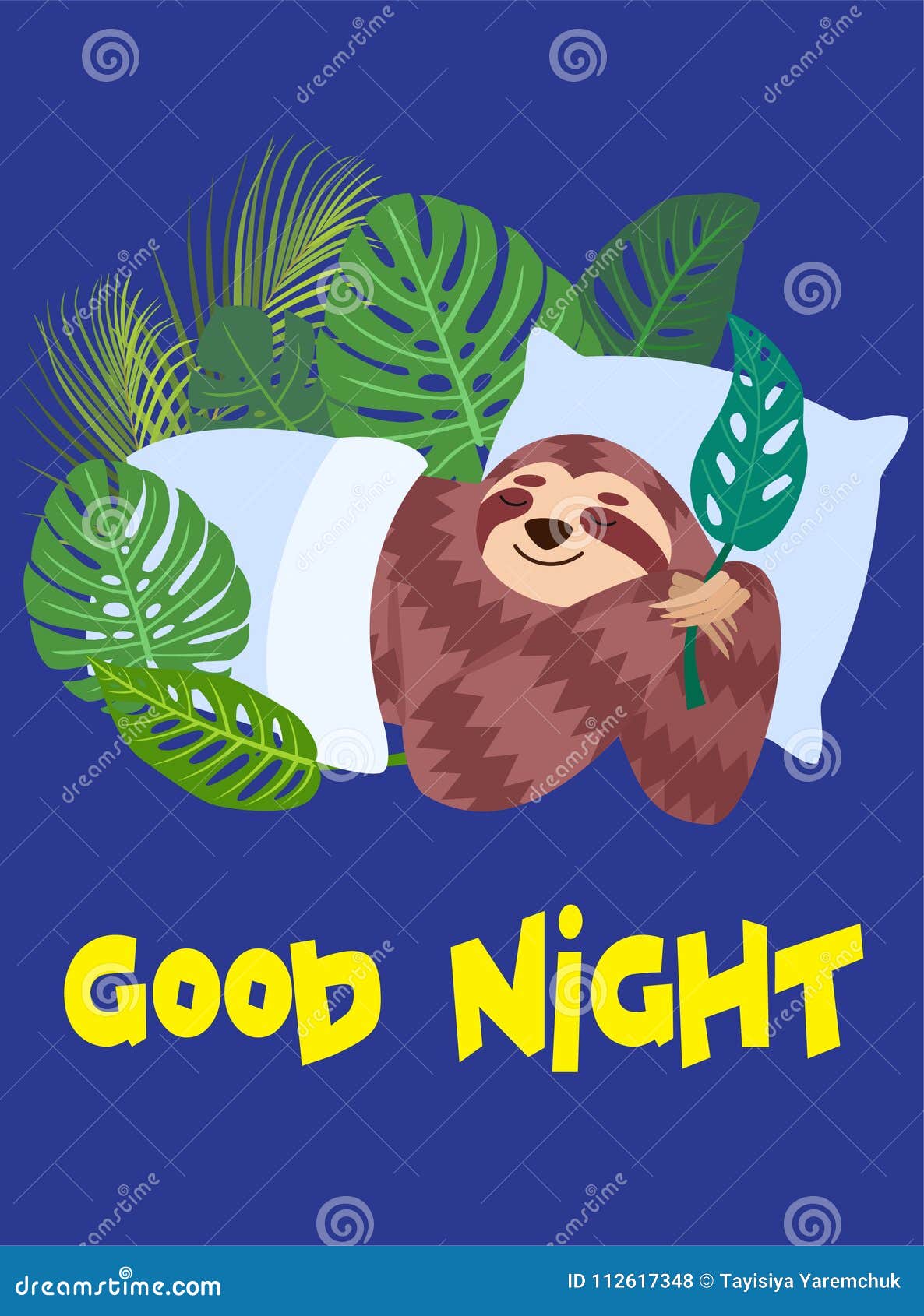Sleeping Sloth. Vector Illustration. Tropical Leaves. Stock Vector ...