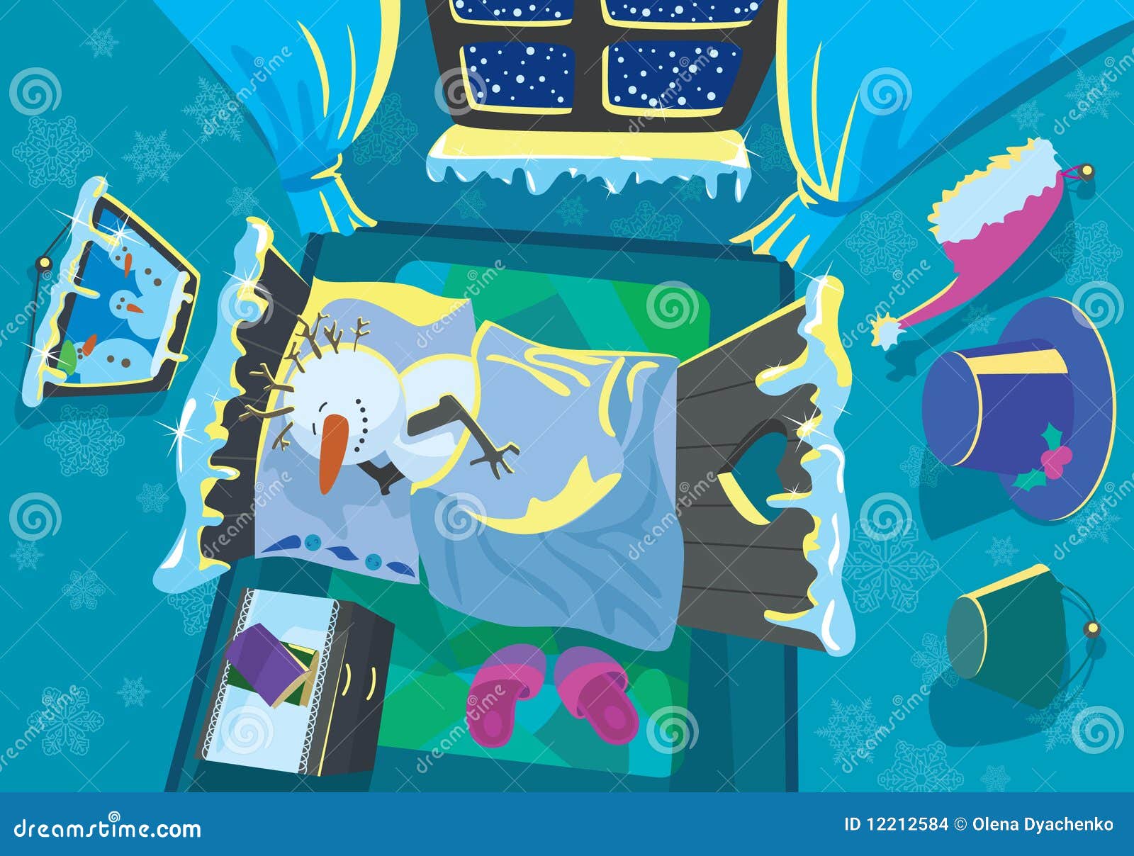 Sleeping snowman stock vector. Illustration of window - 12212584