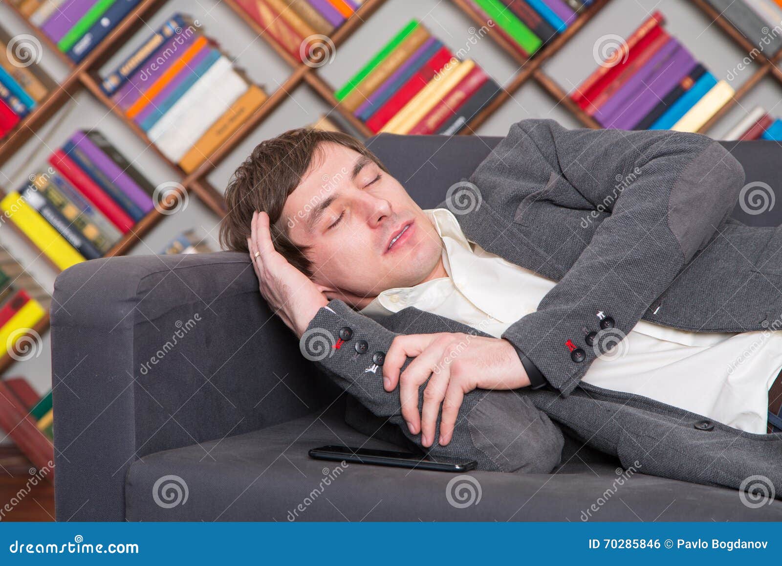 Sleeping Student on Sofa at Library Stock Photo - Image of home ...