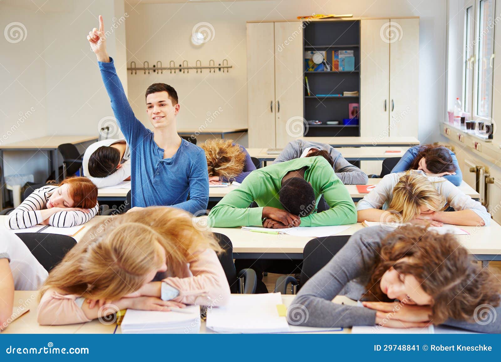 Sleeping Students And Diligent Stock Image - Image: 29748841
