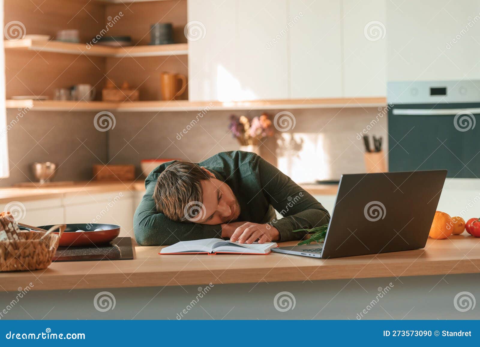 Sleeping by the Table with Laptop, Tired. Handsome Man is on the ...