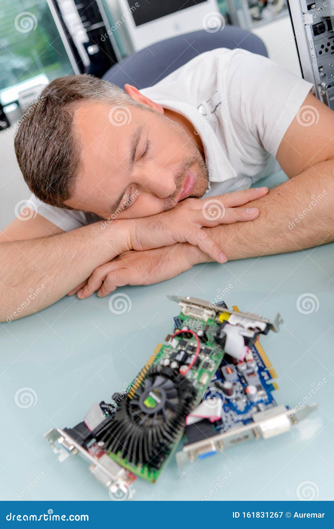 Sleeping Technician during Working Hours Stock Image - Image of fatigue ...