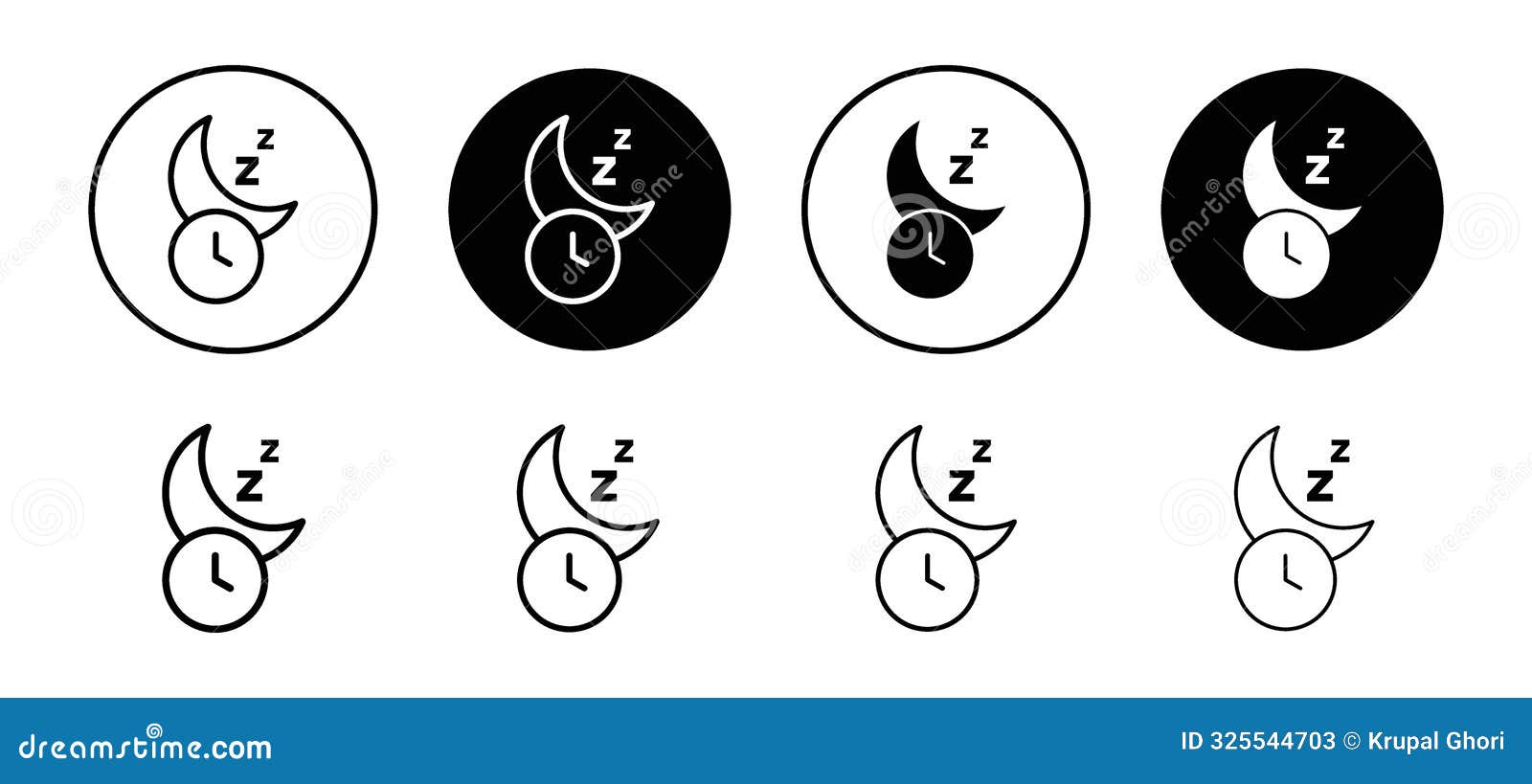 Sleeping Time with Clock or Watch Icon. Night or Bed Time Show by Moon ...