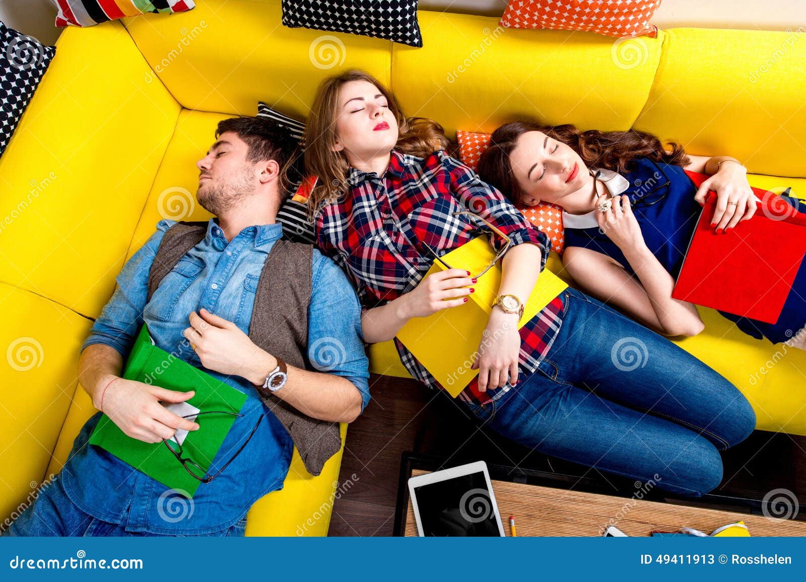 Sleeping and Tired Students on the Couch Stock Image - Image of ...