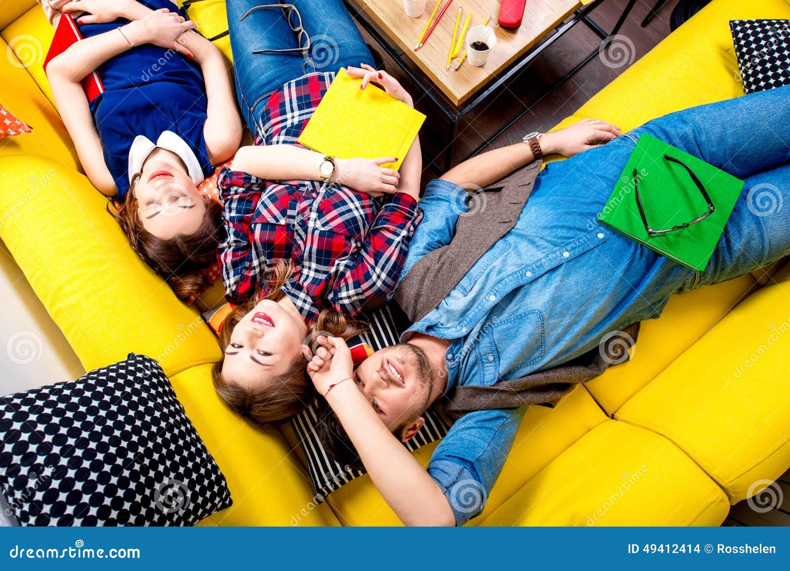Sleeping and Tired Students on the Couch Stock Photo - Image of gadgets ...