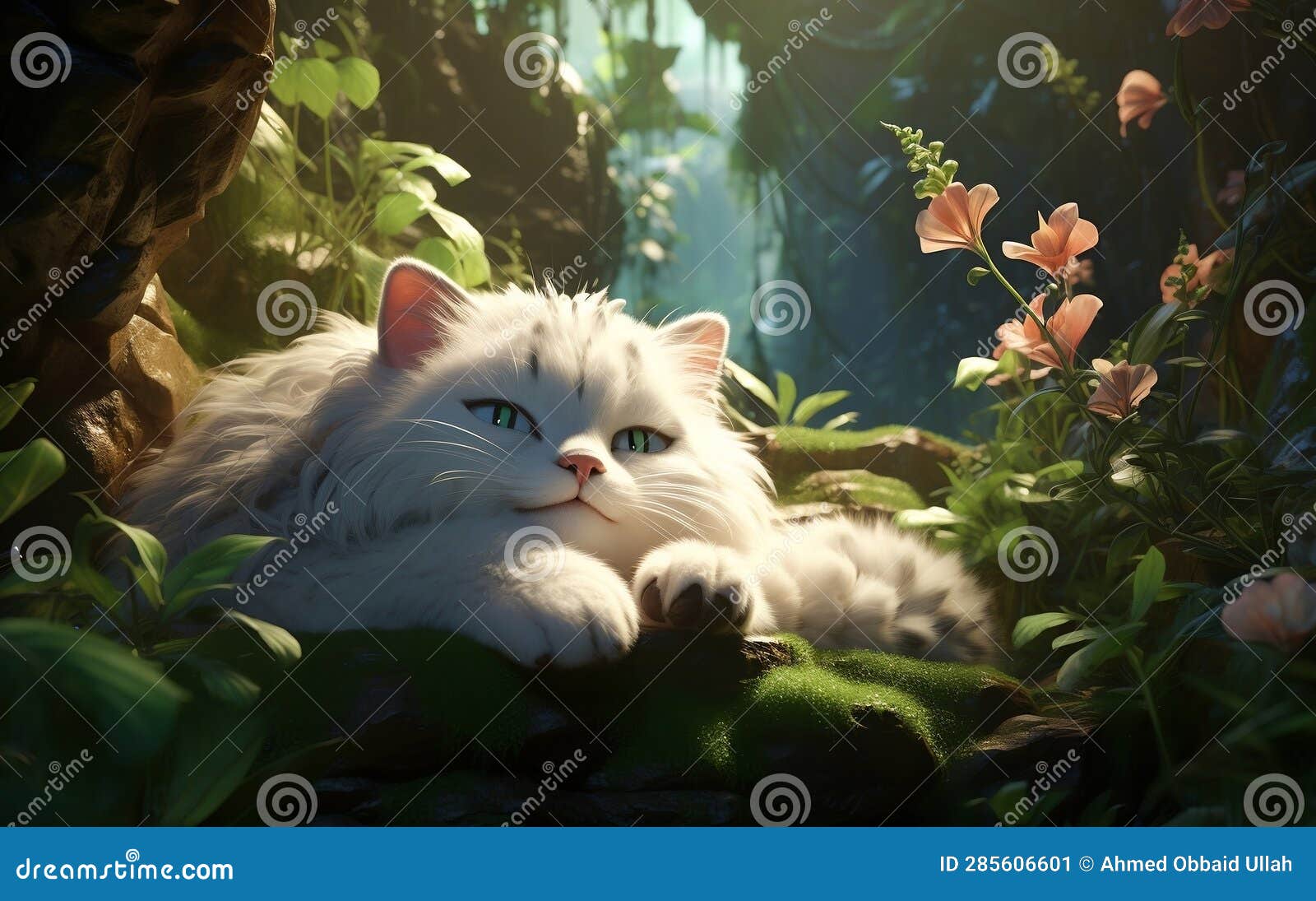 Sleeping White Cat in a Fairy Tale, Generative Ai Stock Illustration ...