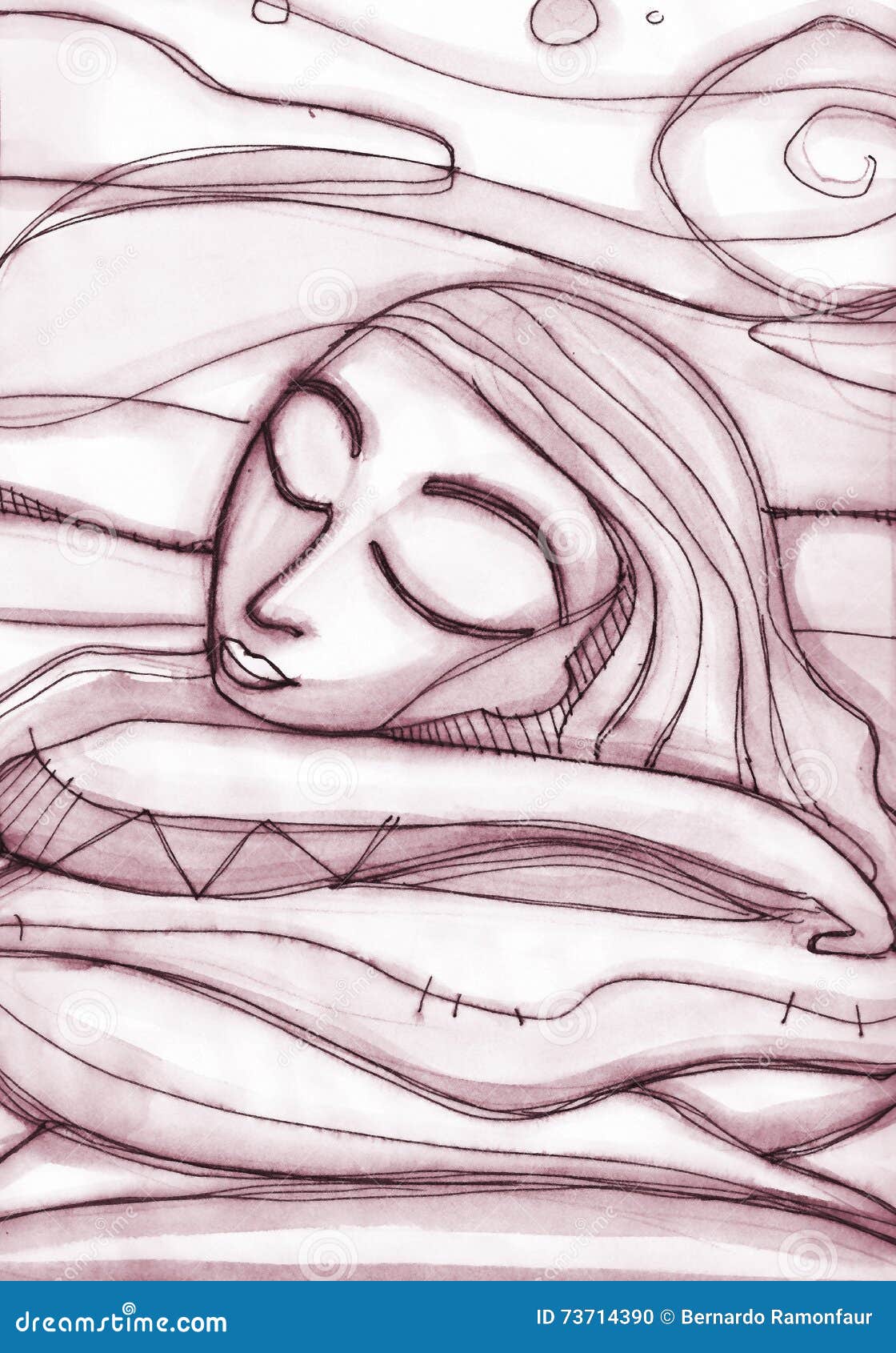 Sleeping Woman Hand Drawn Illustration Stock Illustration ...