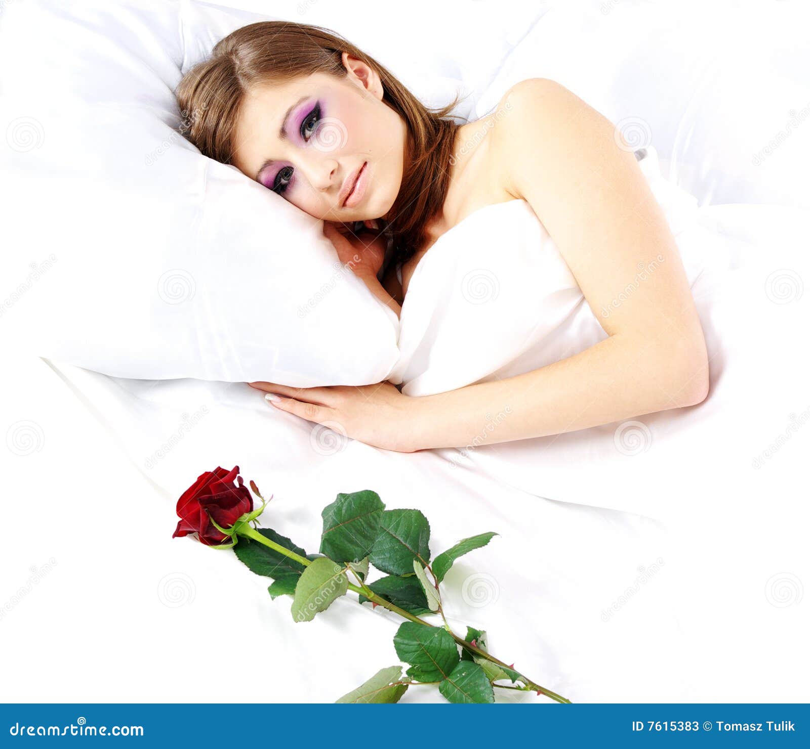 Sleeping woman with rose stock image. Image of people - 7615383