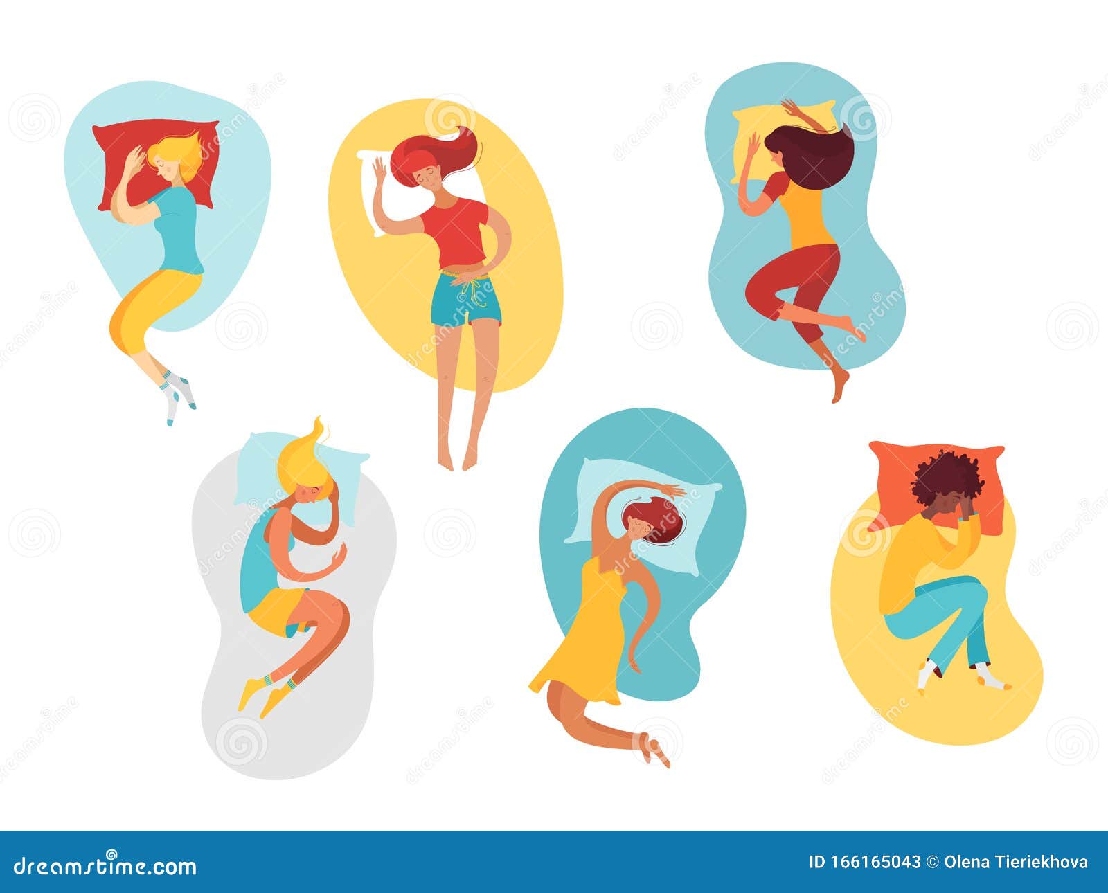 Sleeping Women Flat Illustrations Set Stock Vector Illustration Of
