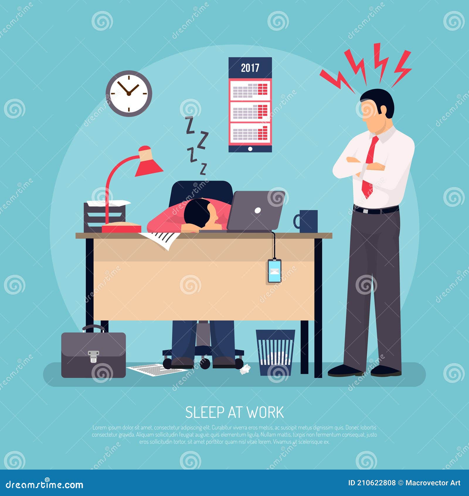 Sleeping at Work Flat Poster Stock Vector - Illustration of asleep ...