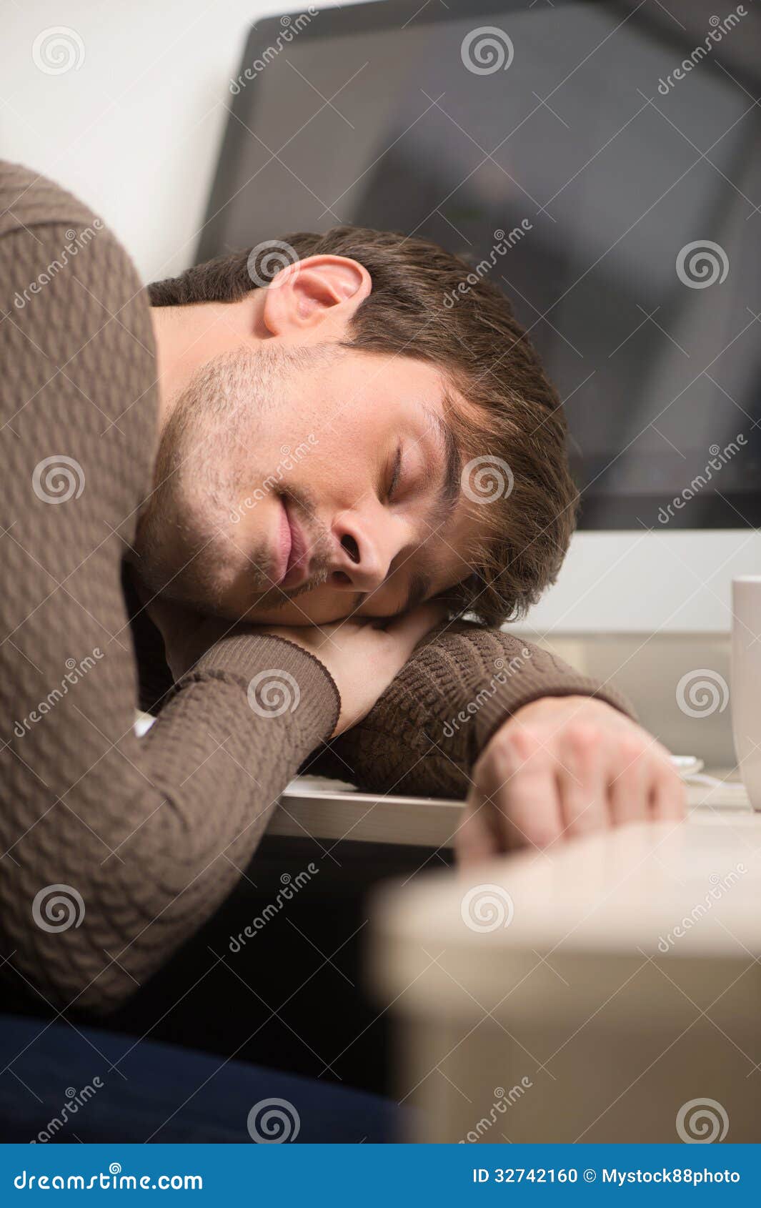 Sleeping at work place. stock photo. Image of hand, adult - 32742160