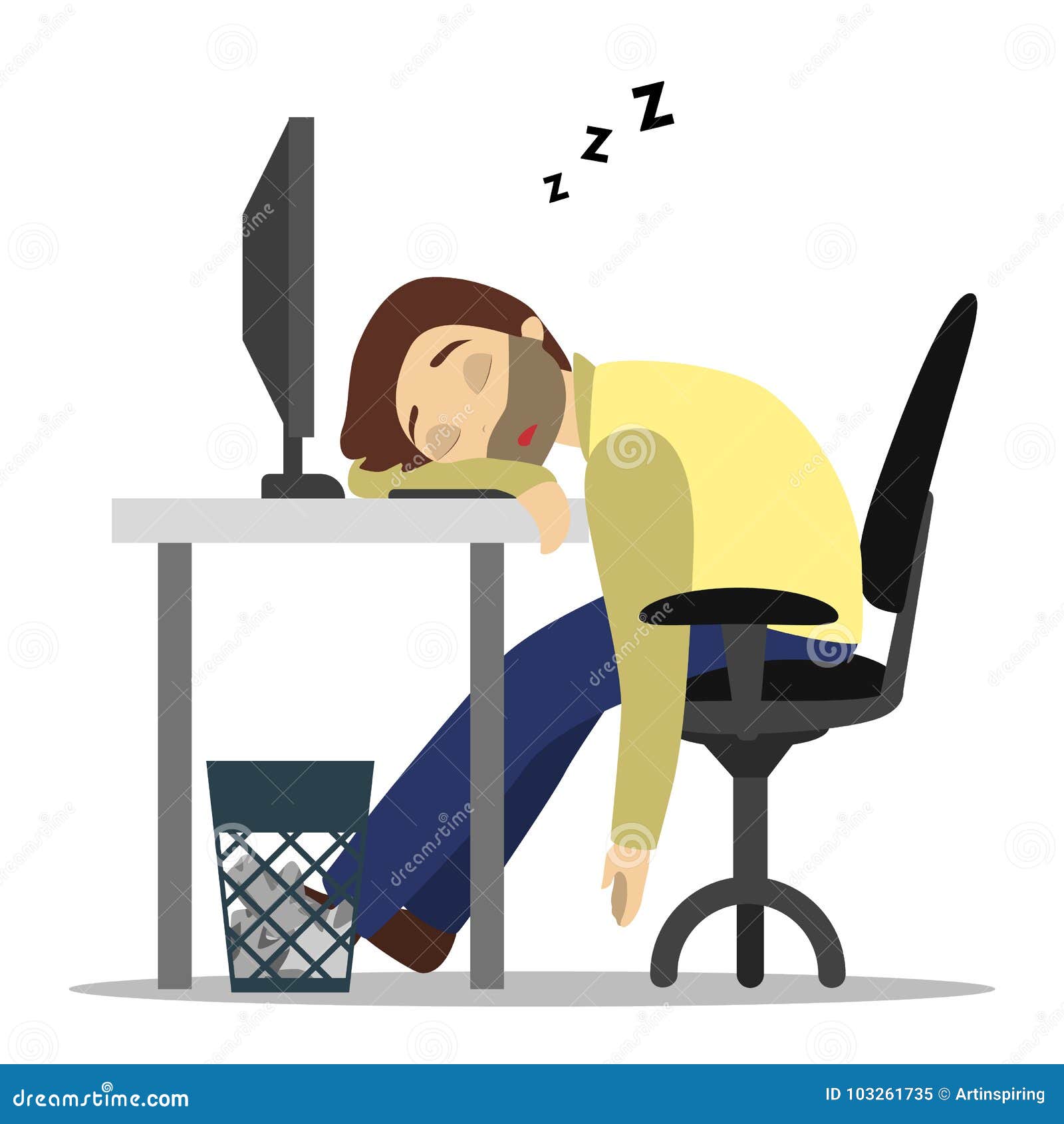 Sleeping at work. stock vector. Illustration of desk - 103261735