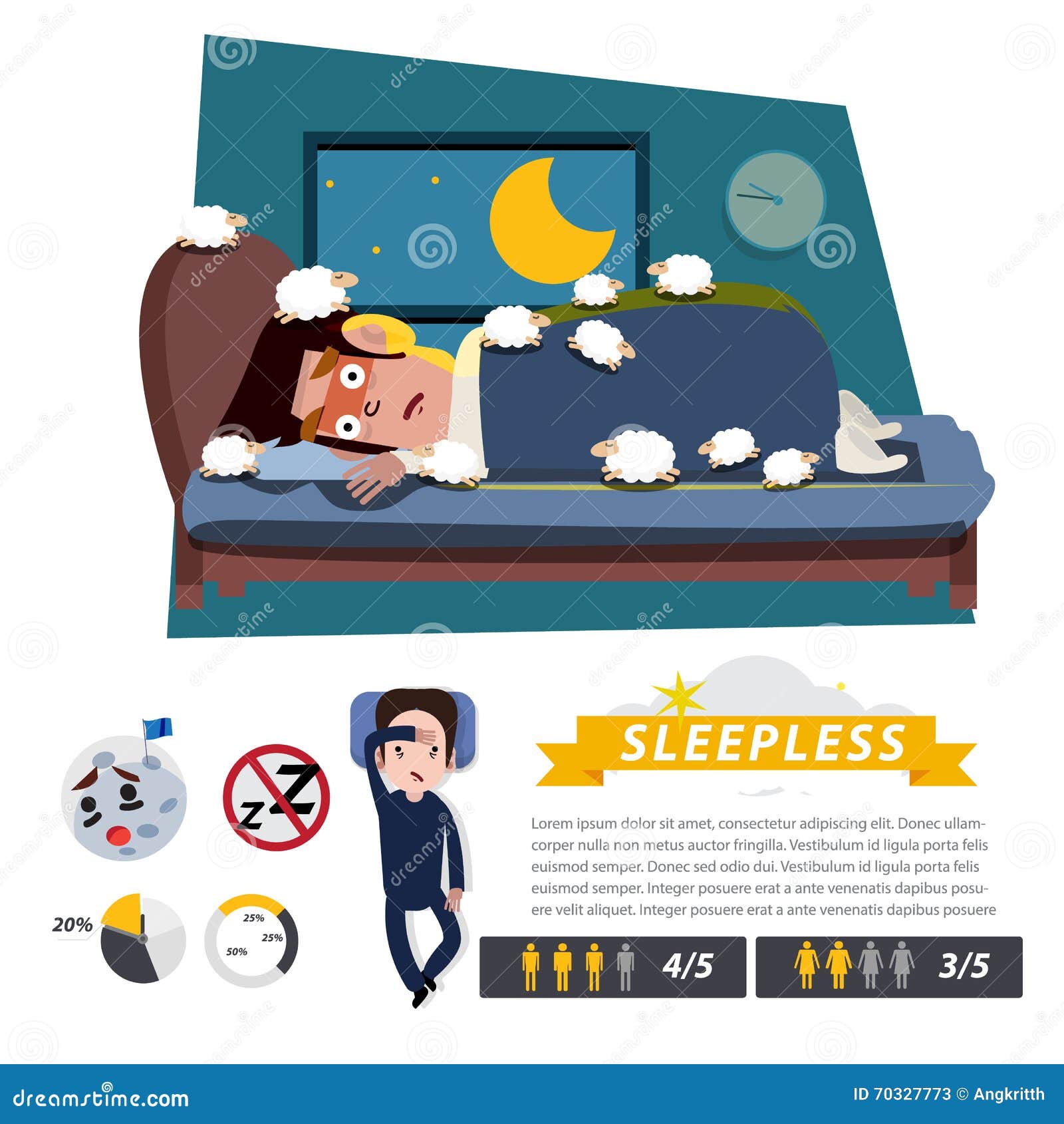 Sleepless Character with Infographic Element - Stock Illustration ...