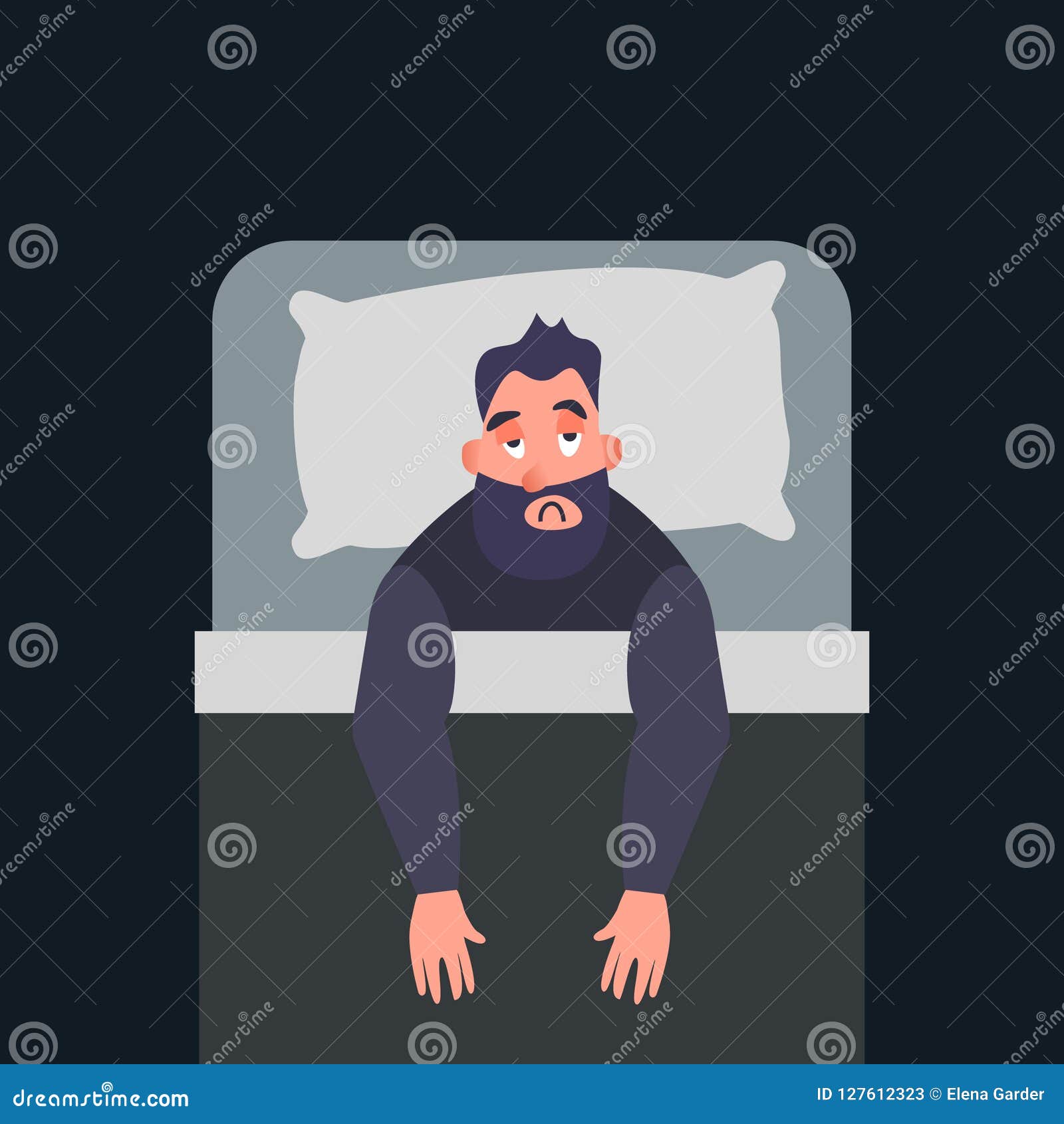 Sleepless Insomnia Concept Art Tired Man On The Bed Can Not Sleep