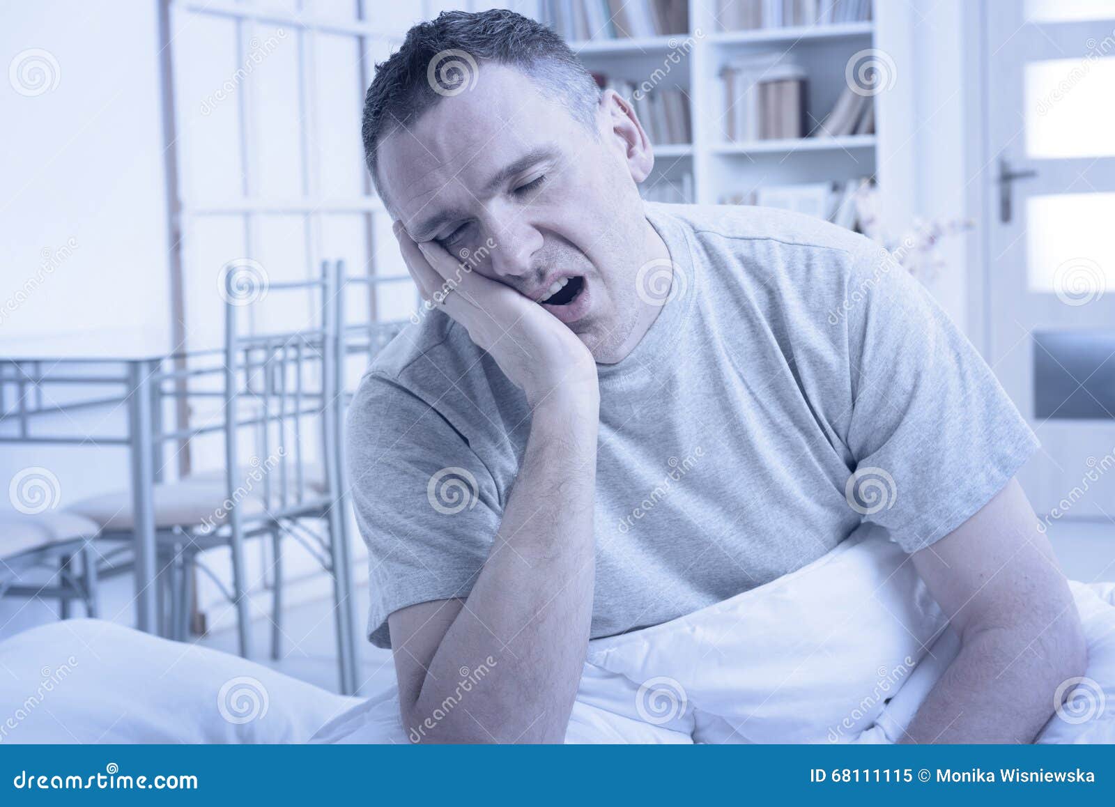 Sleepless Man in Bed stock image. Image of anxiety, people - 68111115