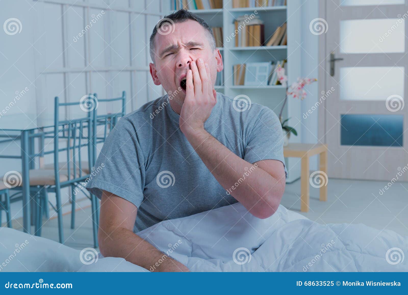 Sleepless Man in Bed stock image. Image of sick, fatigue - 68633525
