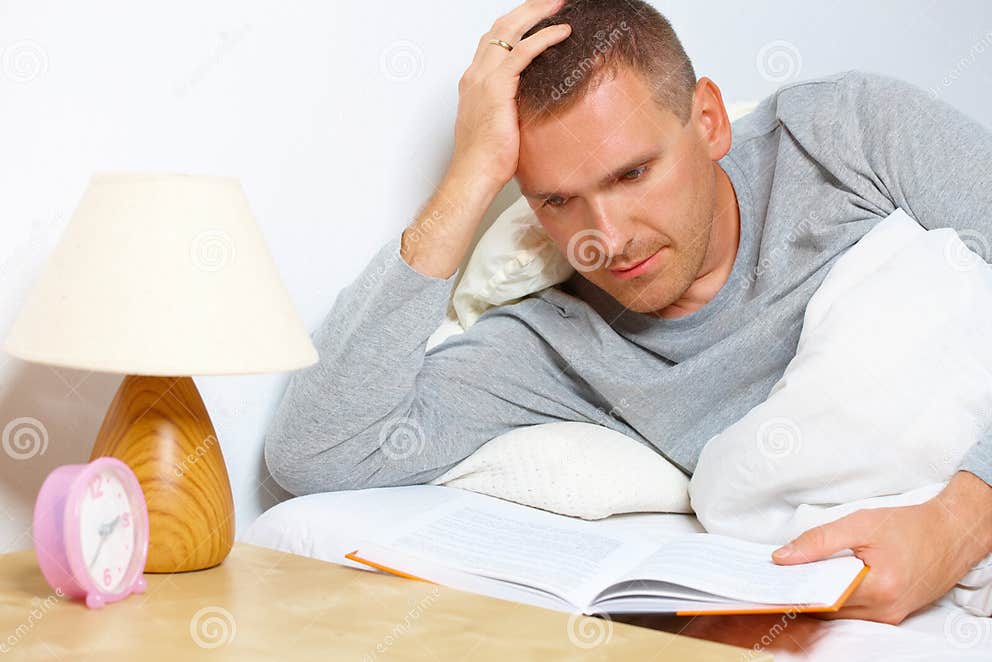 Sleepless Man Reading a Book Stock Photo - Image of night, reading ...