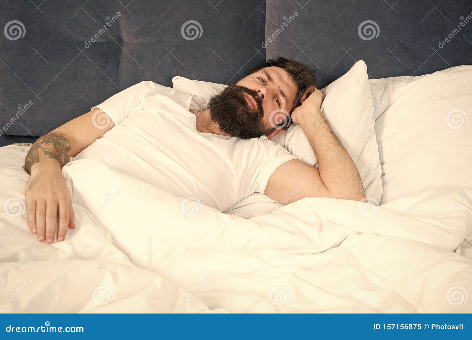 Sleep Disorders Concept. What A Long Night. Man Bearded Hipster Having ...