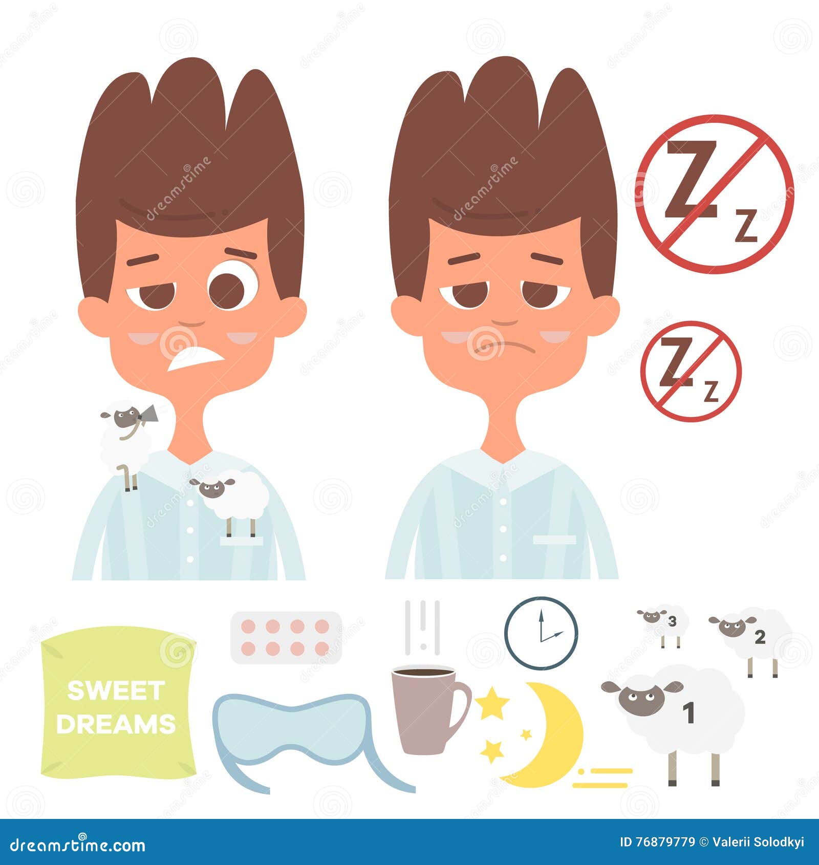 Sleepless Set with Man Faces. Vector Illustration Stock Vector ...