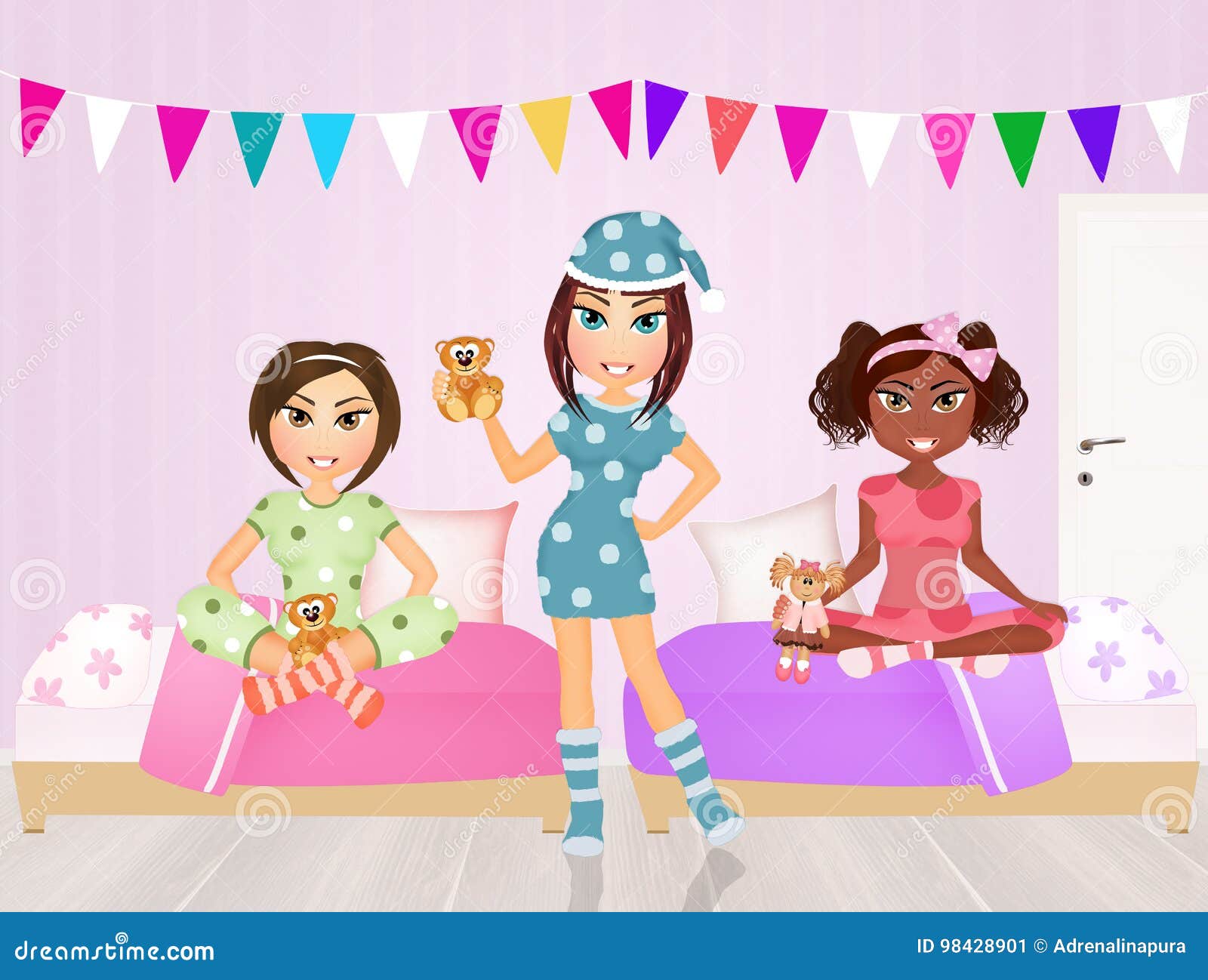 Sleepover girl stock illustration. Illustration of pillows - 98428901