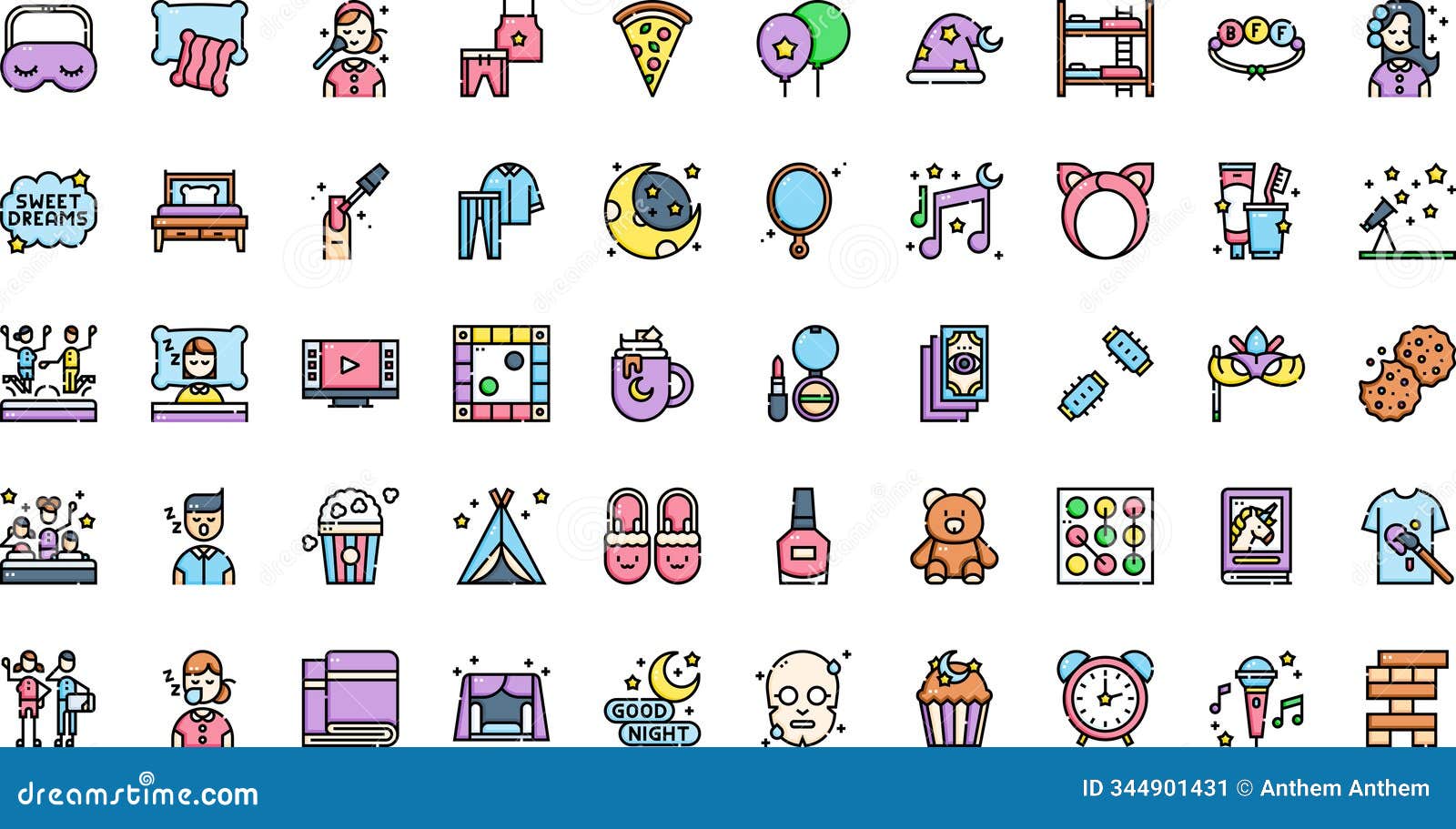 Sleepover Party Icons High-Quality Vector Icons Collection with ...