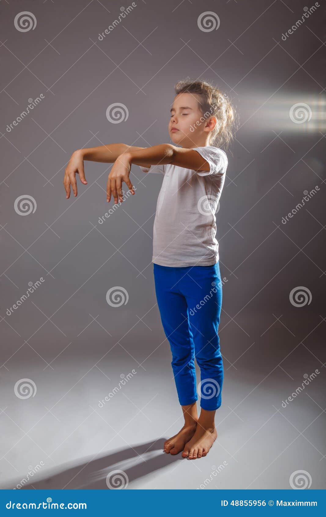 Sleepwalking Girl Sleeps on Gray Background Stock Photo - Image of ...