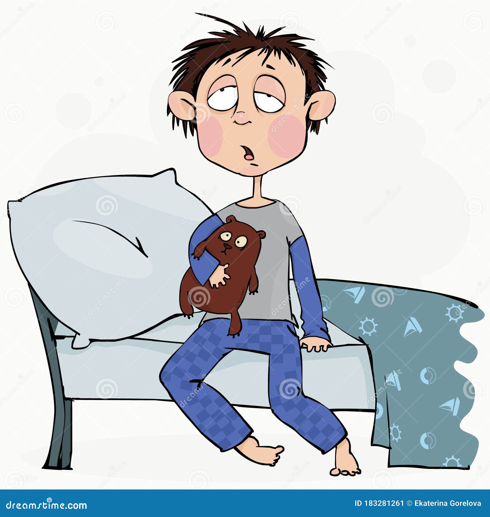 Sleepy Boy with a Teddy Bear, Vector Illustration Stock Vector ...