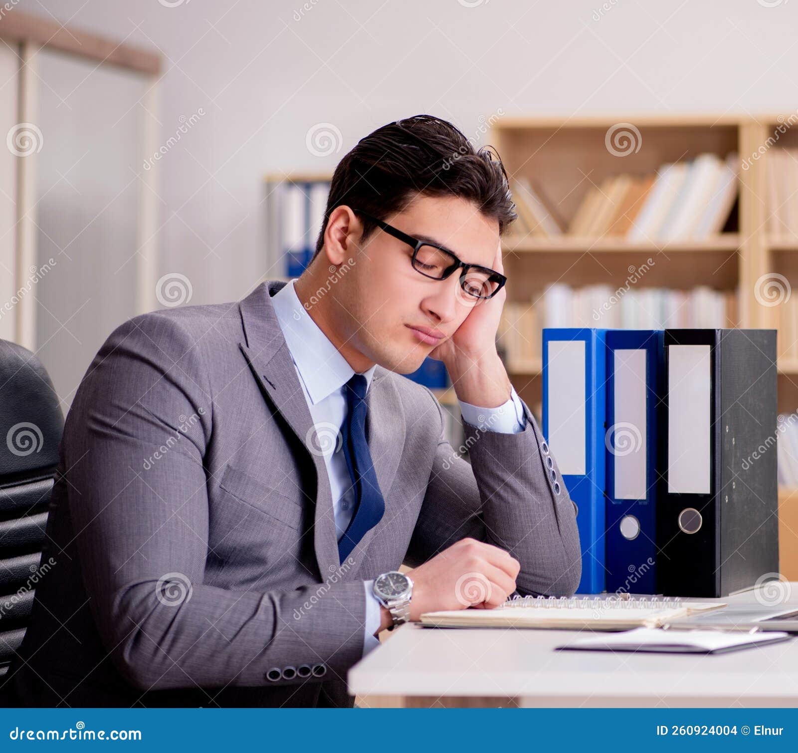 Sleepy Businessman Working in Office Stock Photo - Image of manager ...