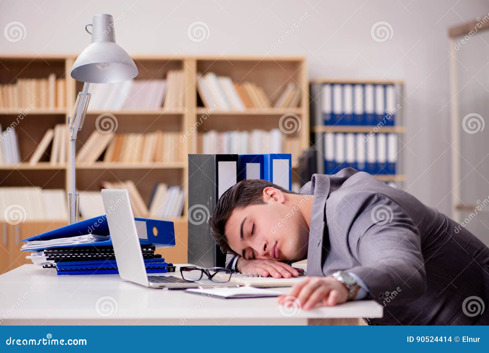 The Sleepy Businessman Working in Office Stock Photo - Image of ...