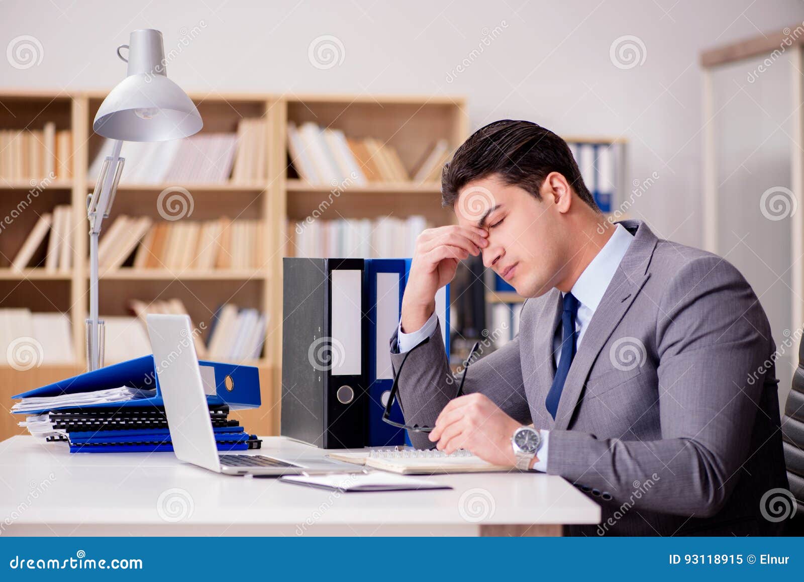 The Sleepy Businessman Working in Office Stock Image - Image of ...