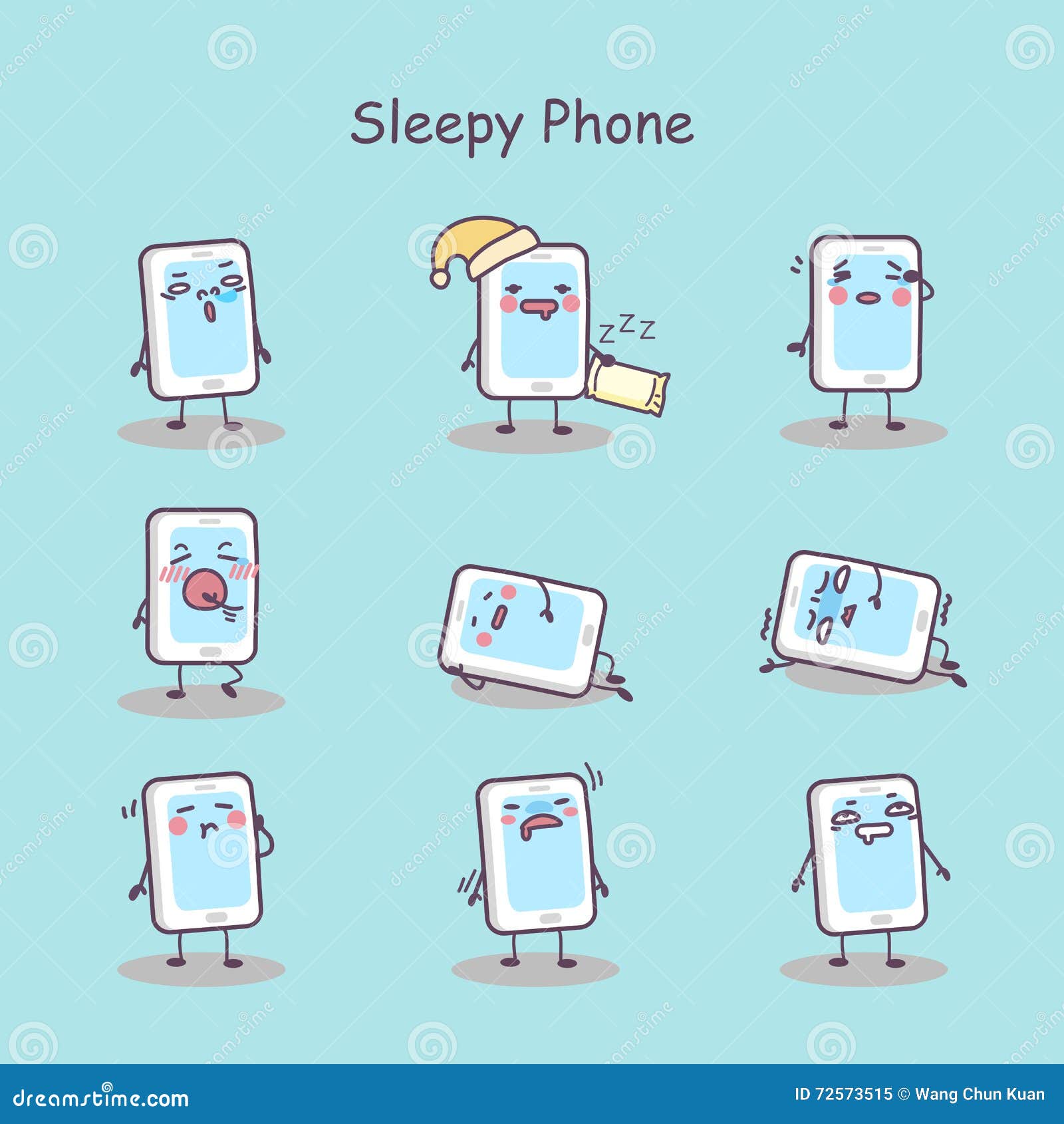 Sleepy cartoon smart phone stock vector. Illustration of emoji - 72573515
