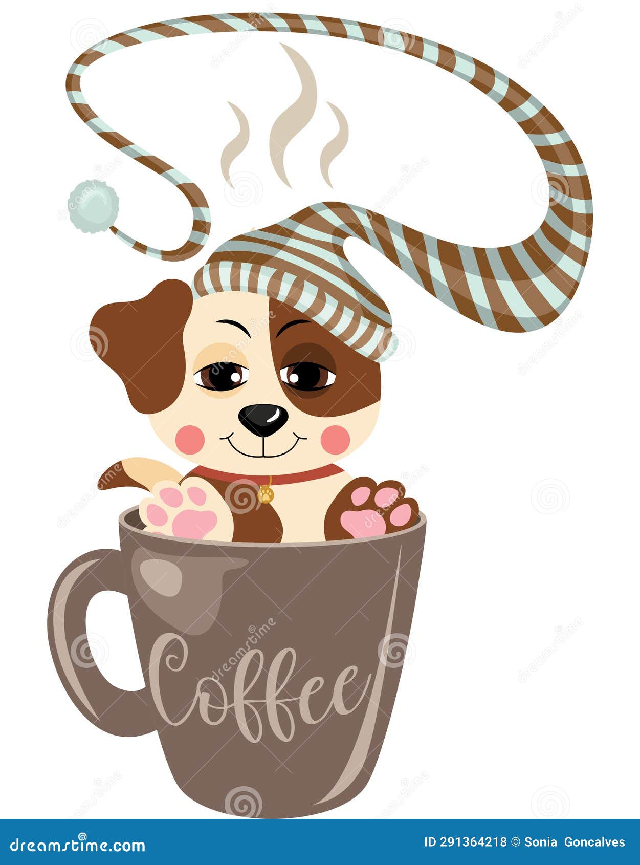Sleepy Dog with Hat in Coffee Mug Stock Vector - Illustration of cute ...